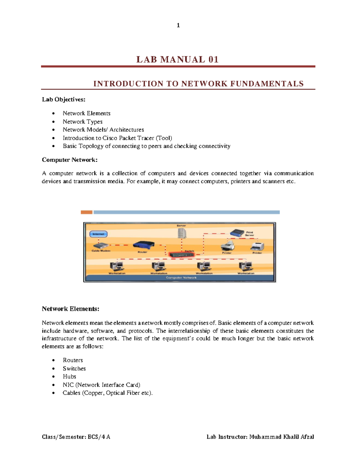 Lab Manual 01 for lab tASK ON CISCO PACKET - LAB MANUAL 01 INTRODUCTION ...