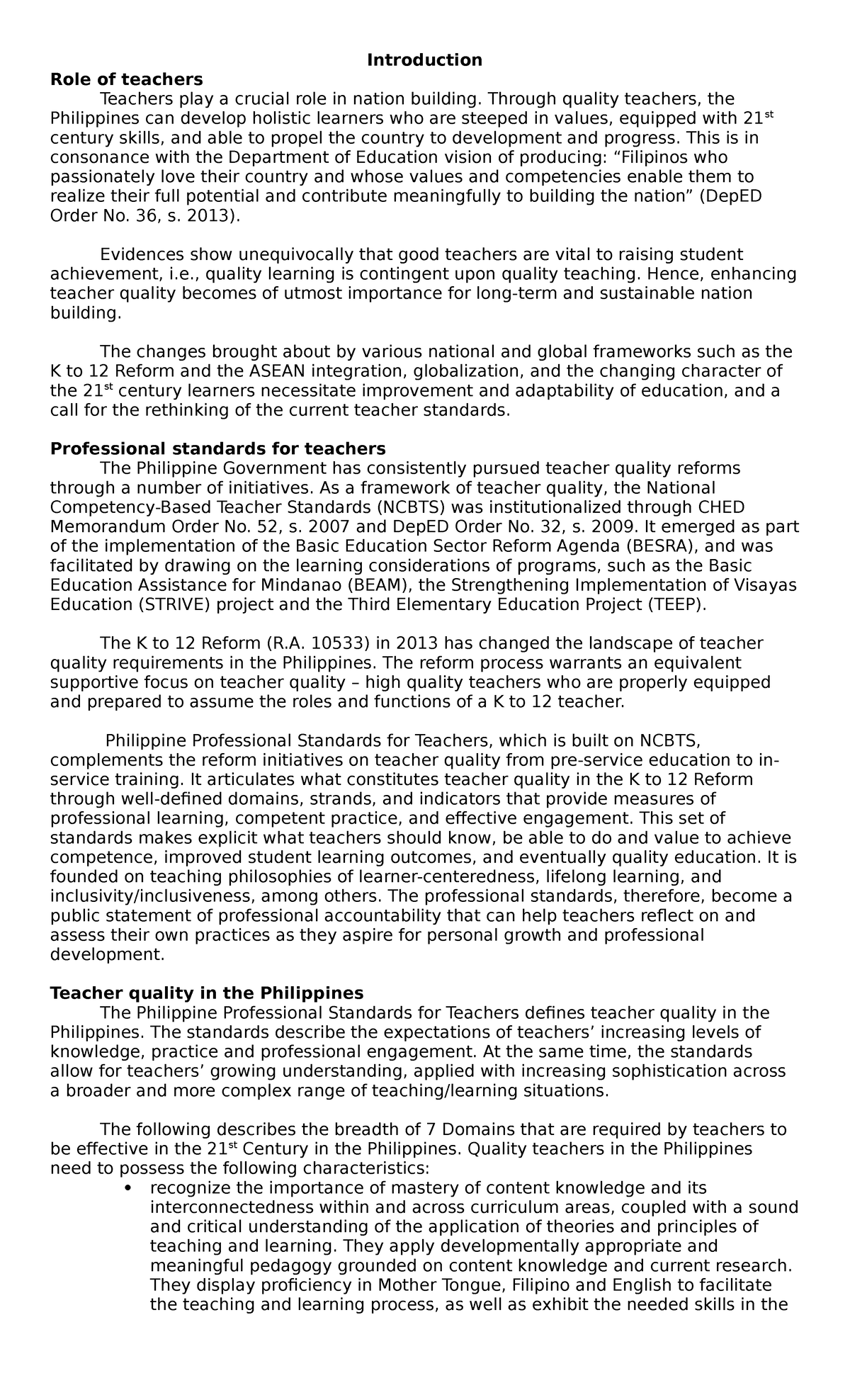 ROLE OF Teacher - Introduction Role of teachers Teachers play a crucial ...