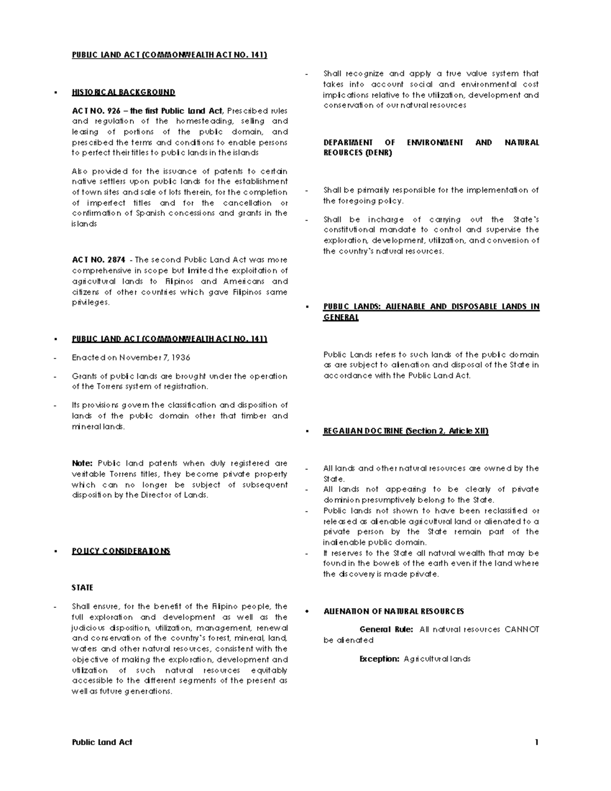 Pdfcoffee - Public Land Act - PUBLIC LAND ACT (COMMONWEALTH ACT NO. 141 ...