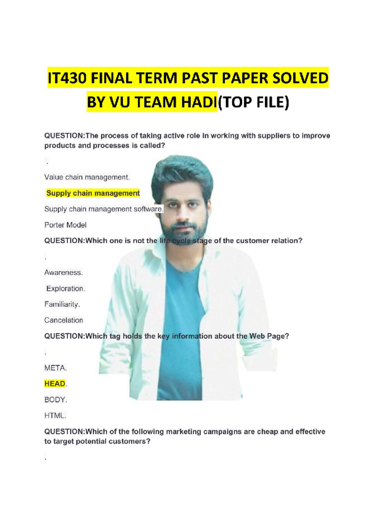 Final term preparation notes for IT 430 for 2024 and onwards - IT430 ...