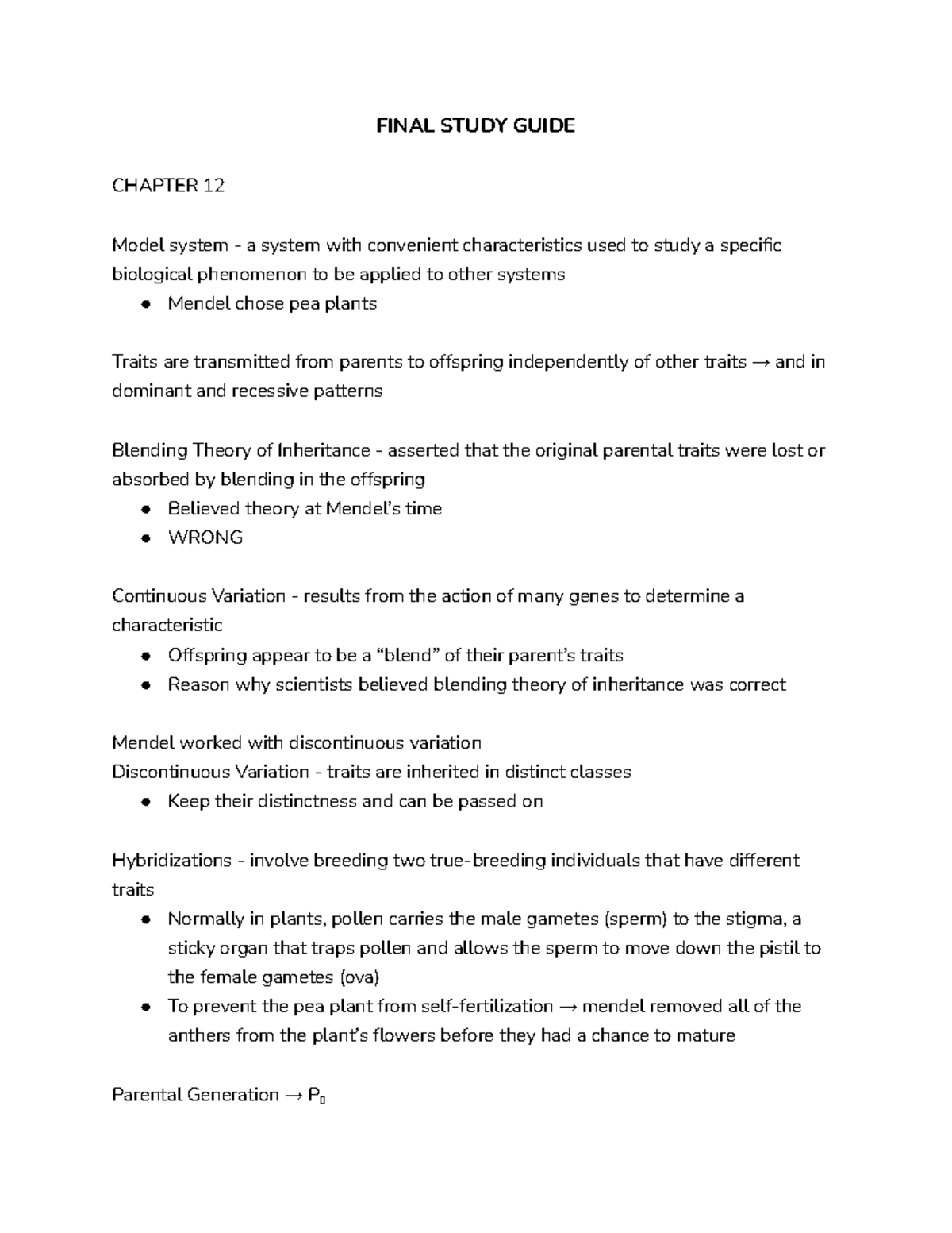 Bio Final Study Guide - FINAL STUDY GUIDE CHAPTER 12 Model system - a ...