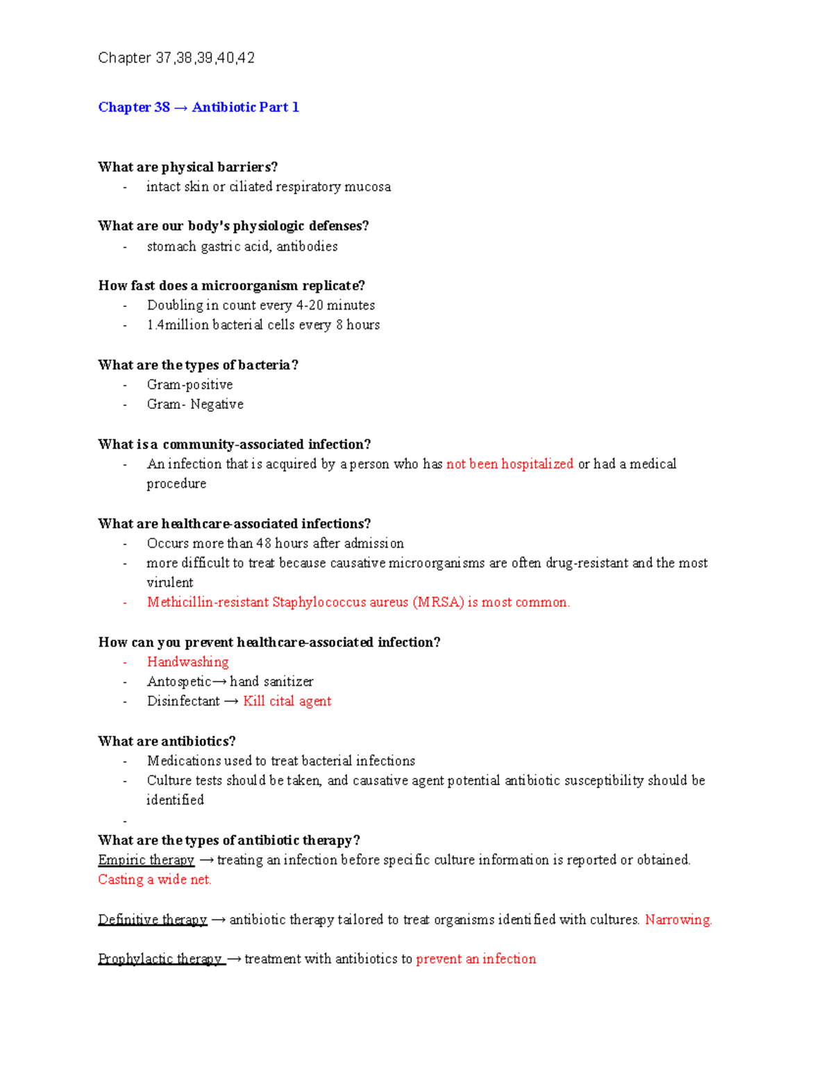 Pharmocology Exam 3 chapter 38,39,40,42 - Chapter 38 → Antibiotic Part ...