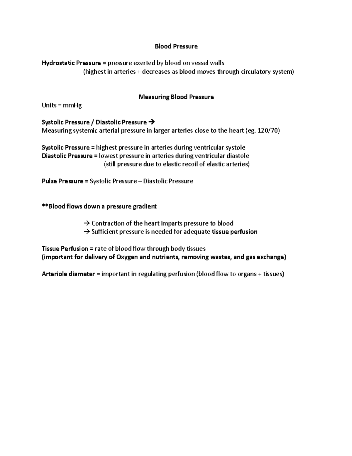 Blood Pressure Notes - Leslie King - Blood Pressure Hydrostatic ...