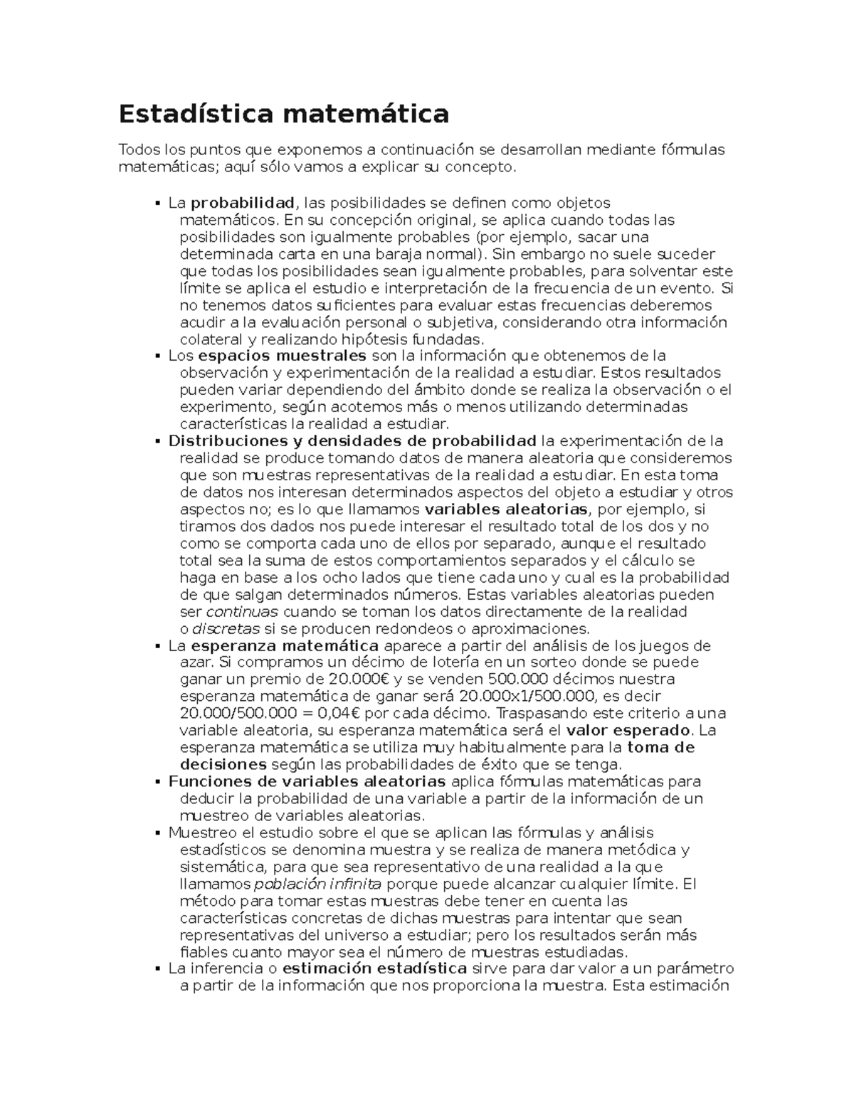 Estadística matemática - Estadística matemática Todos los puntos que ...