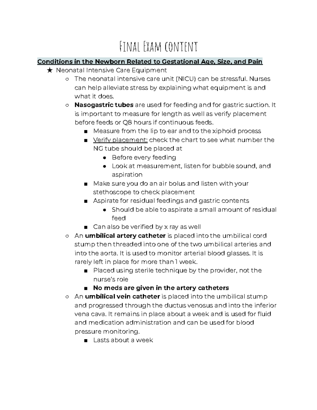 Final Exam Content OB - Final Exam content Conditions in the Newborn ...