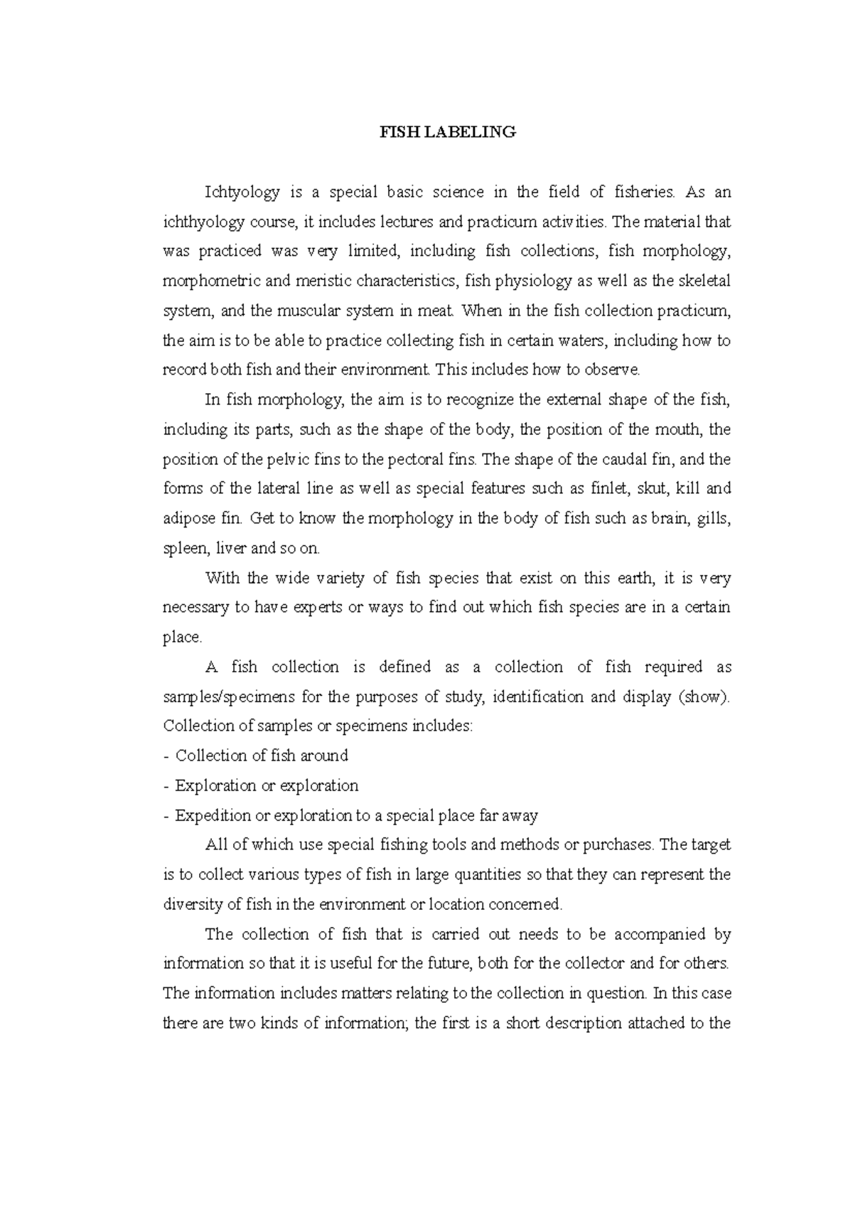 Fish Labeling (Ichthyology) - FISH LABELING Ichtyology is a special ...