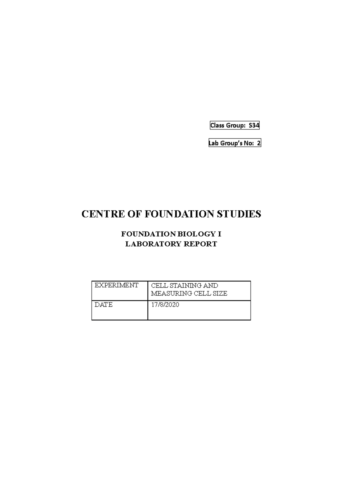 EXP 2-CELL Staining AND Measuring CELL SIZE Experiment Report Group 2 ...
