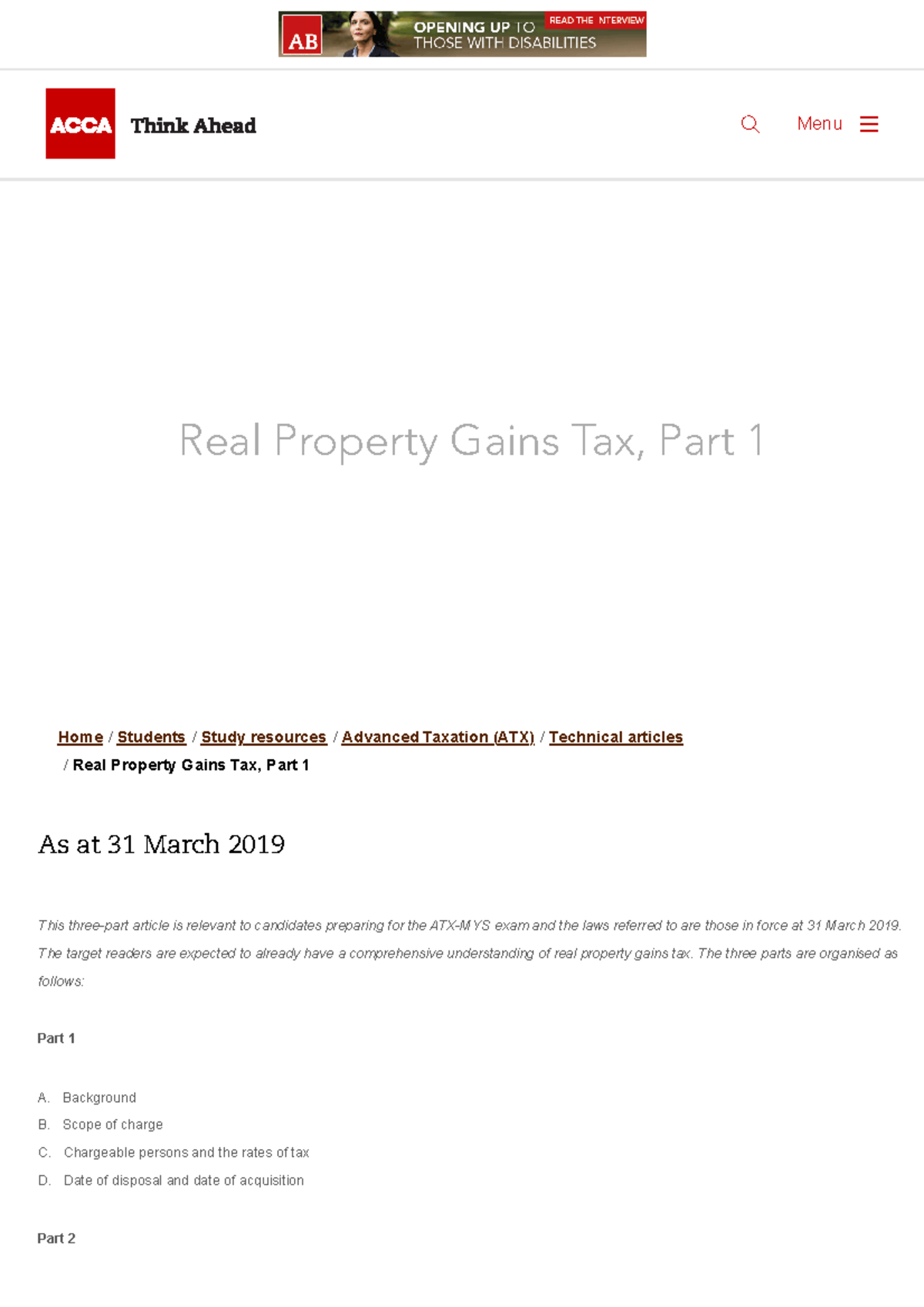 Real Property Gains Tax, Part 1 ACCA Global - ####### Home / Students ...
