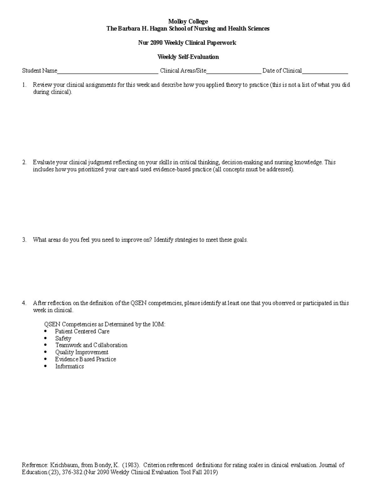 Weekly Clinical Paperwork 11:22:22 - The Barbara H. Hagan School of ...