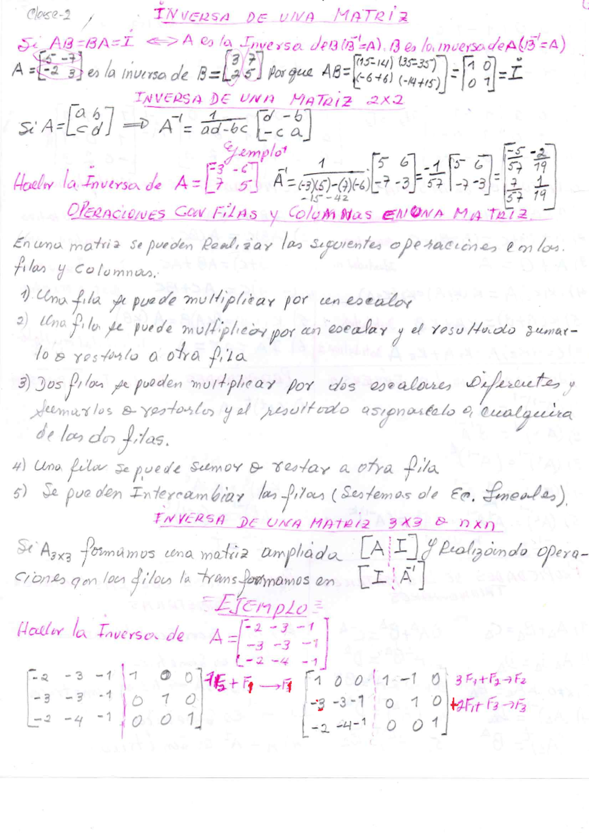 Clase-2- Inversa DE UNA Matriz - Algebra Lineal - Studocu