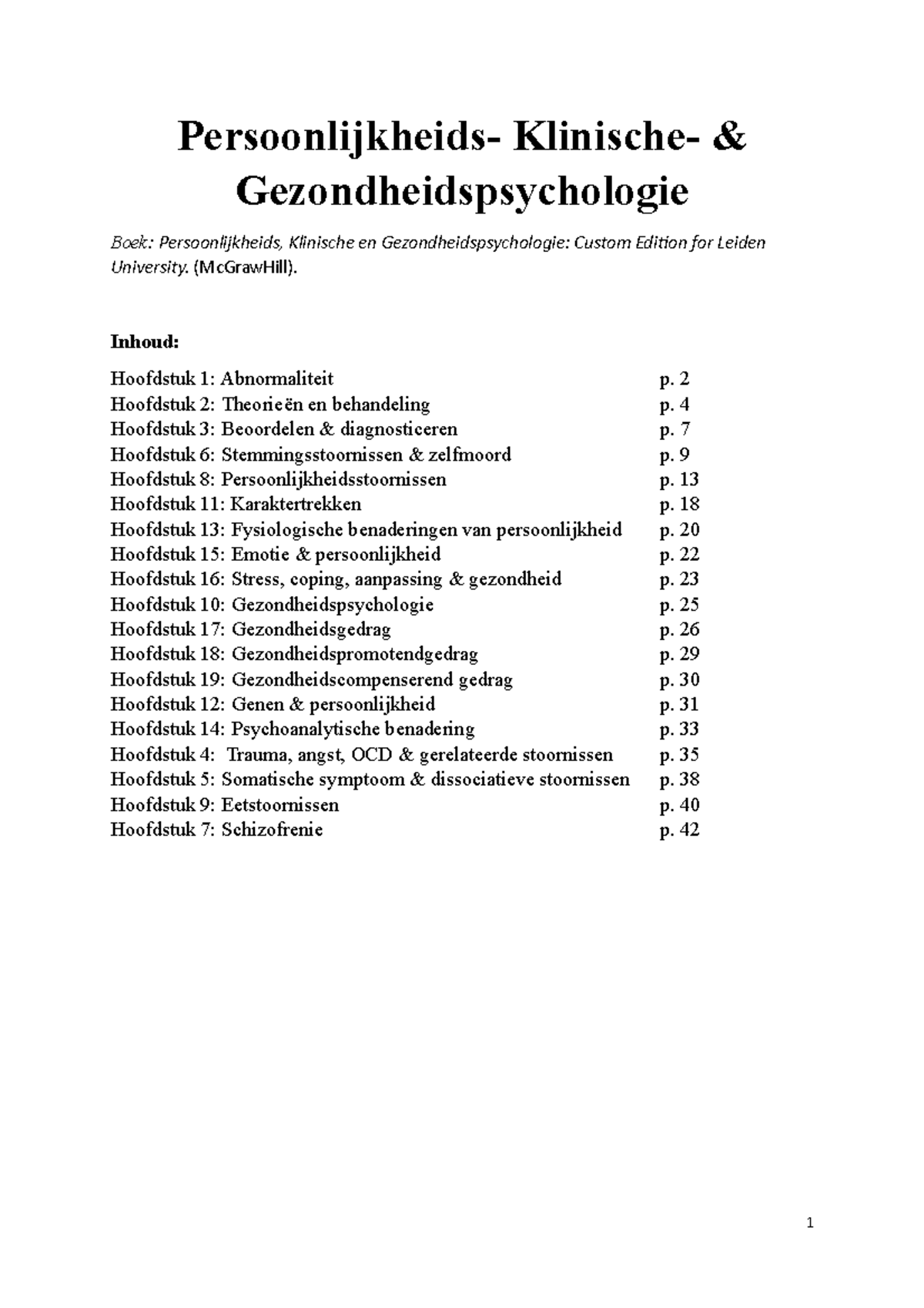 Persoonlijkheids- Klinische- en Gezondheidspsychologie Samenvatting ...