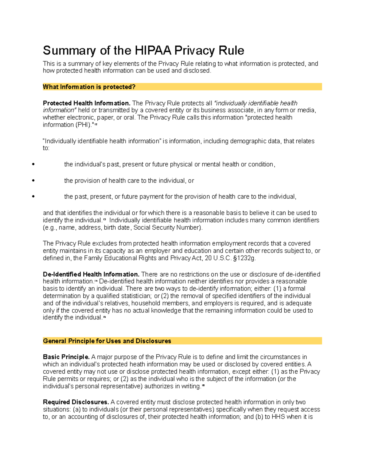 Summary of the Hippa Privacy rule - Summary of the HIPAA Privacy Rule ...