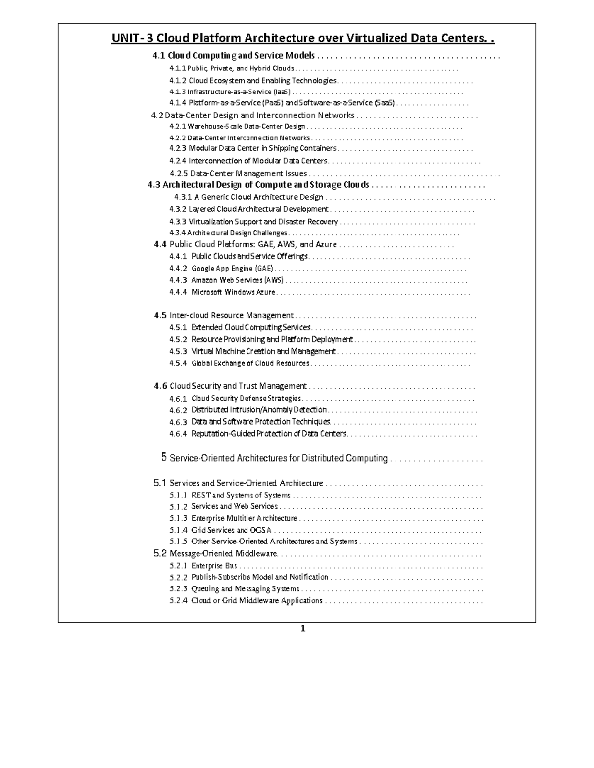 Microsoft Word - UNIT-310 - UNIT- 3 Cloud Platform Architecture over Virtualized Data Centers ...