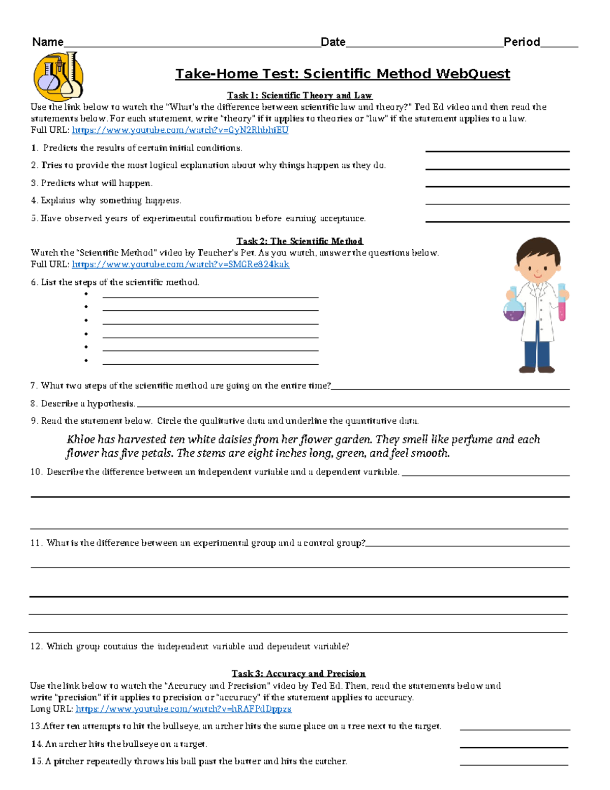 Take-Home Test-Scientific Method Webquest - Name Date Period Take-Home ...