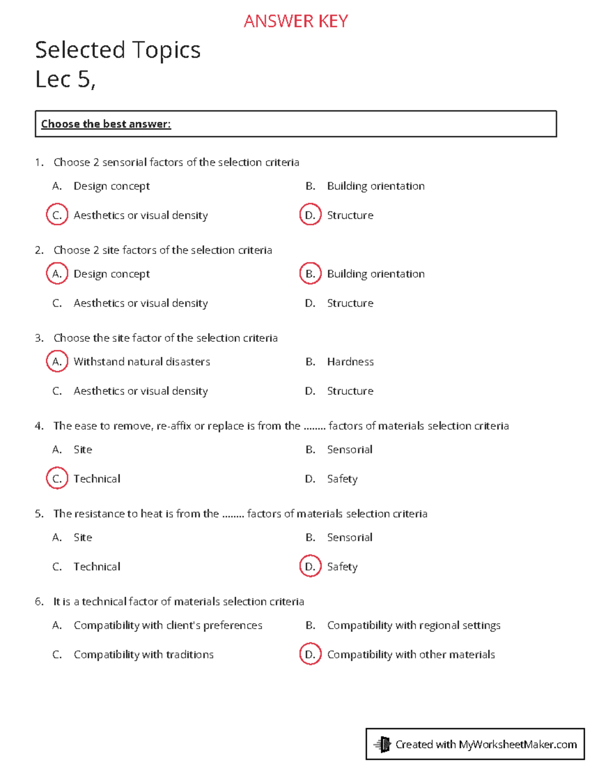 Selected Topics Lec 5 Summary Model Answer ANSWER KEY Selected Topics selected-topics-lec-5-summary-model-answer-answer-key-selected-topics
