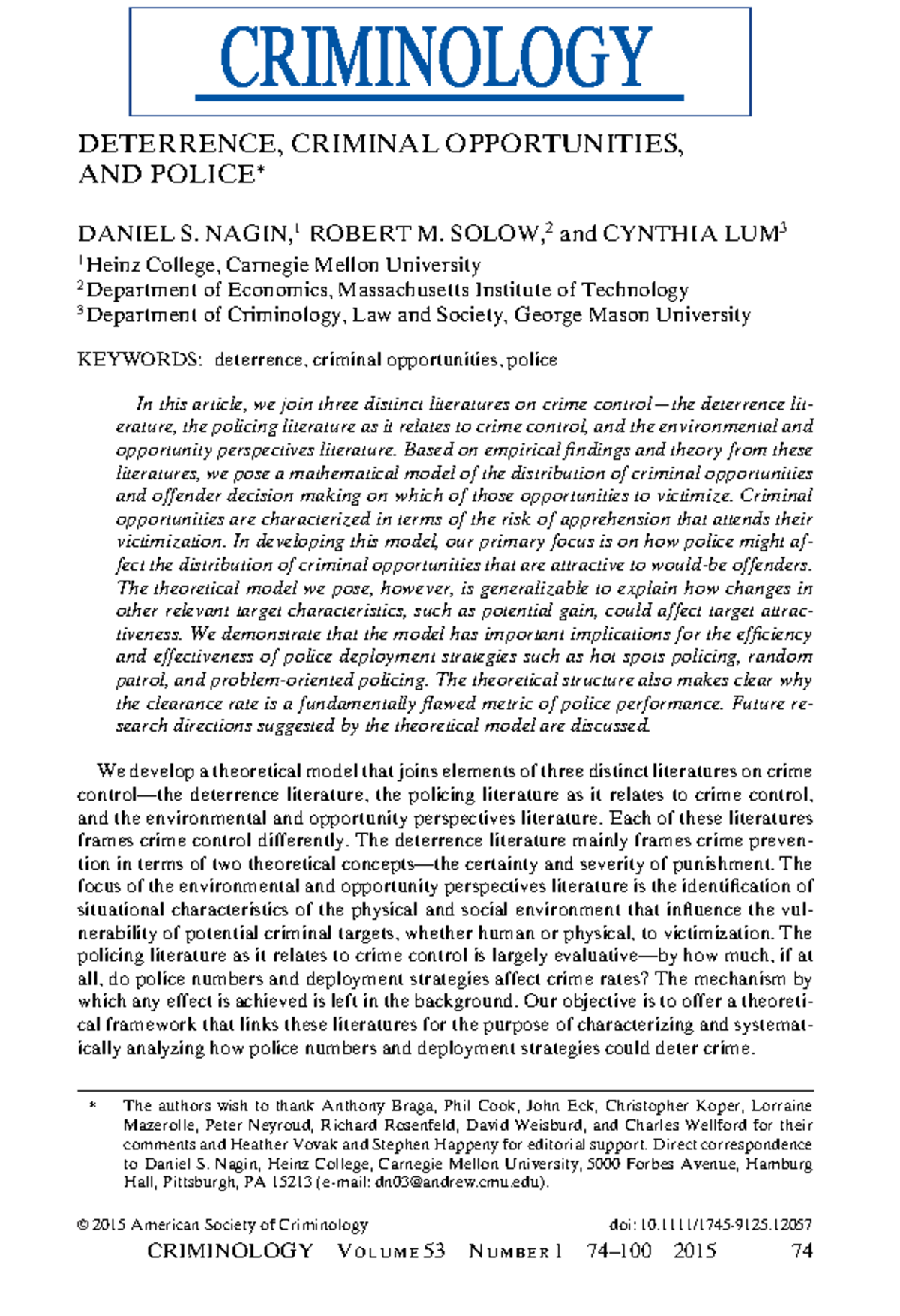 Nagin et al. 2015 Deterrence - DETERRENCE, CRIMINAL OPPORTUNITIES, AND ...