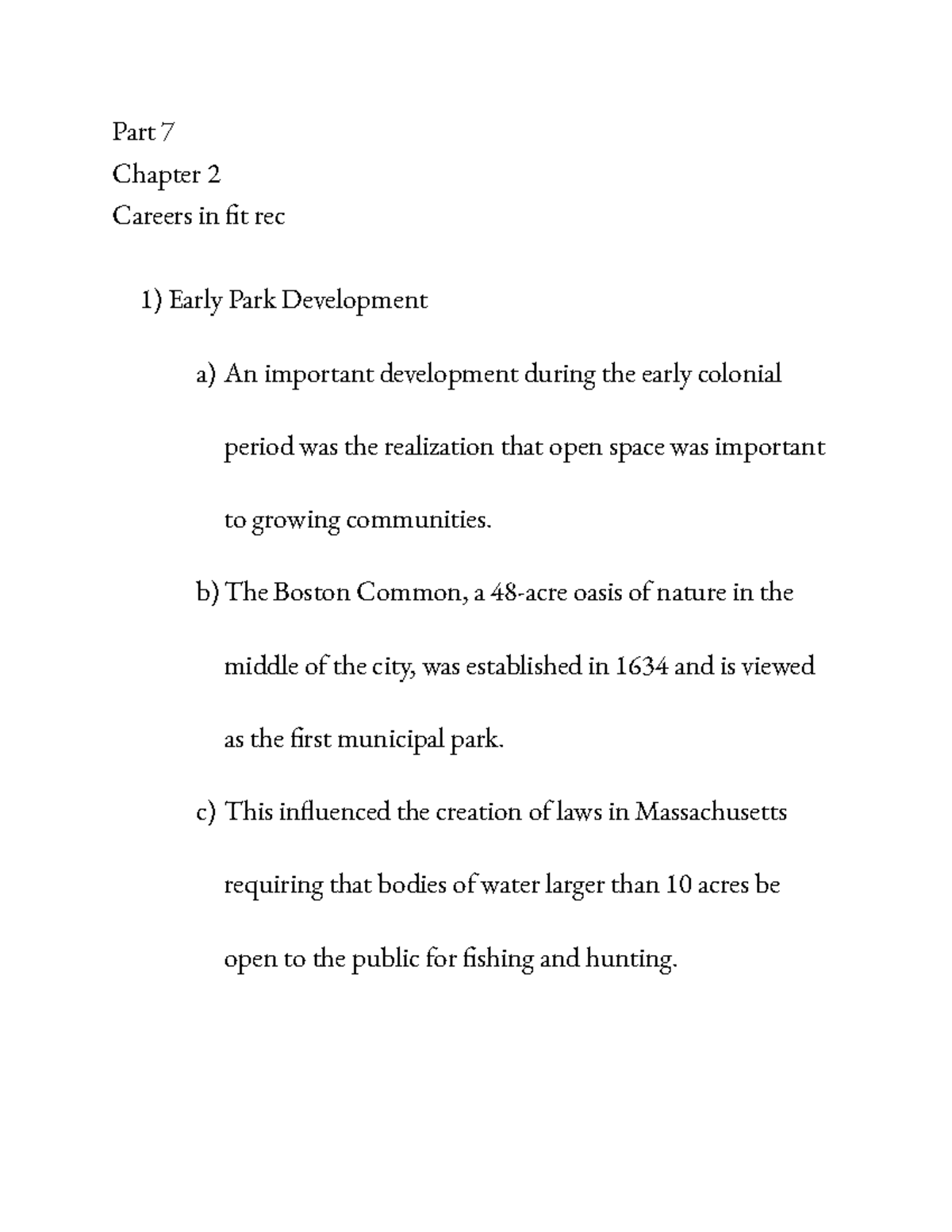Part 7 - notes - Part 7 Chapter 2 Careers in t rec Early Park ...