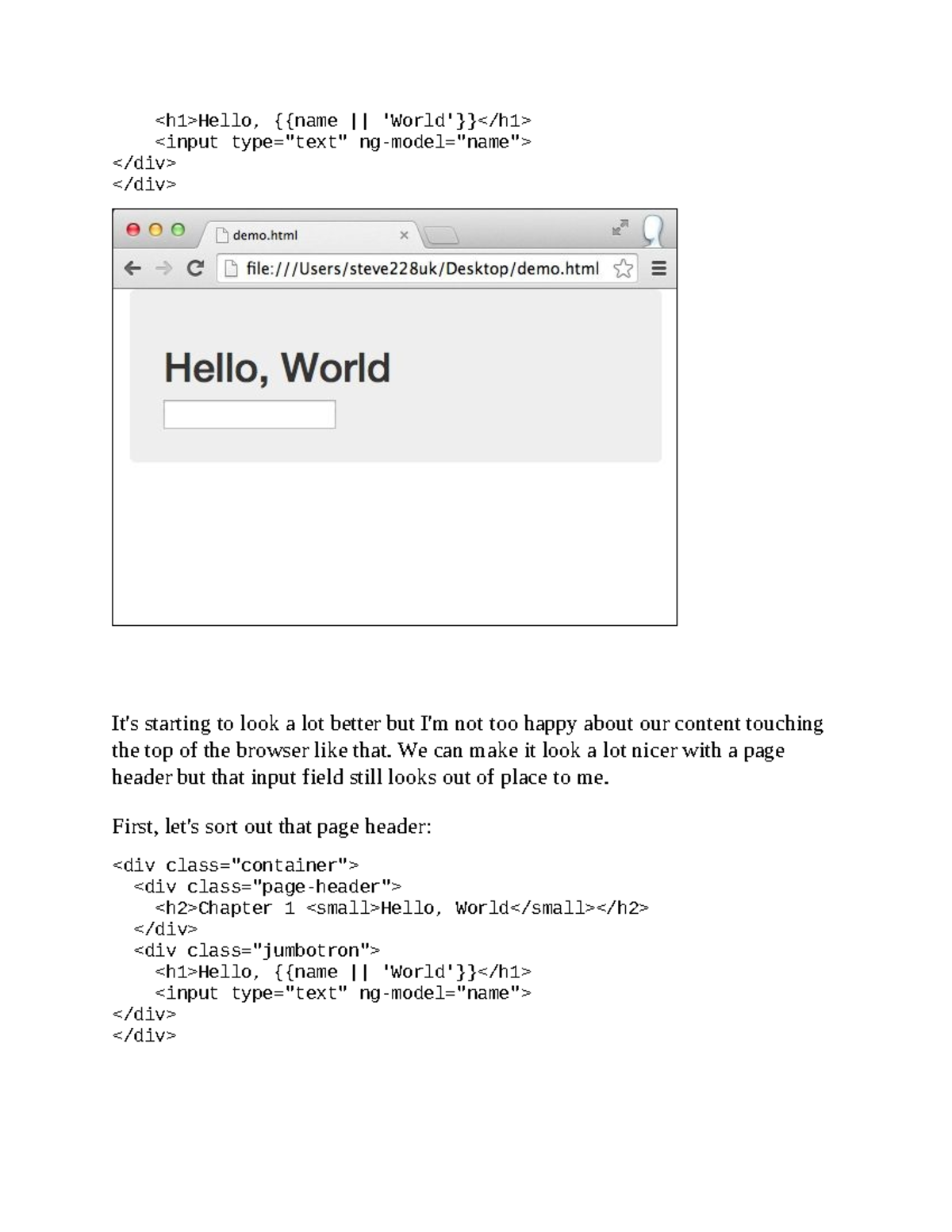 Learning Web Development With Bootstrap And Angular Hello Name World Its Starting 