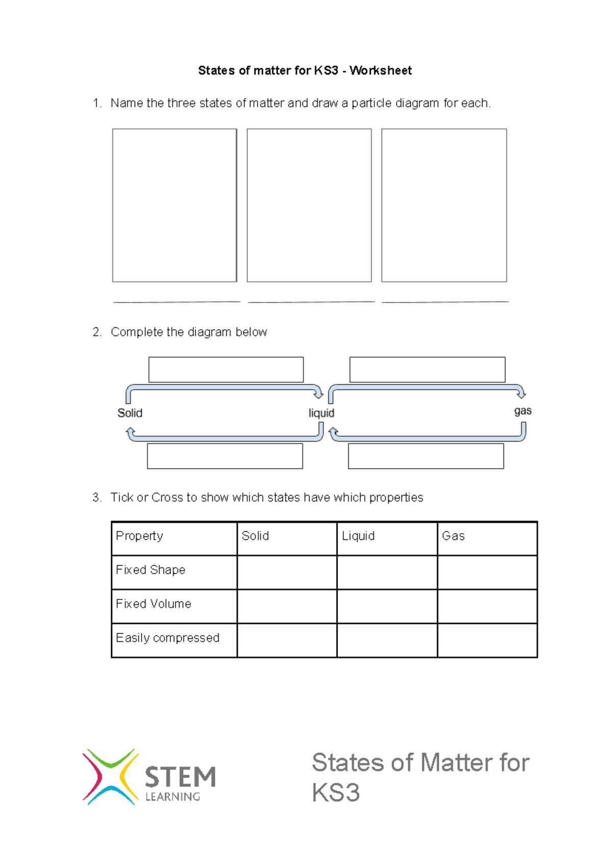 Worksheet States of Matter ks3 - States of matter for KS3 - Worksheet ...