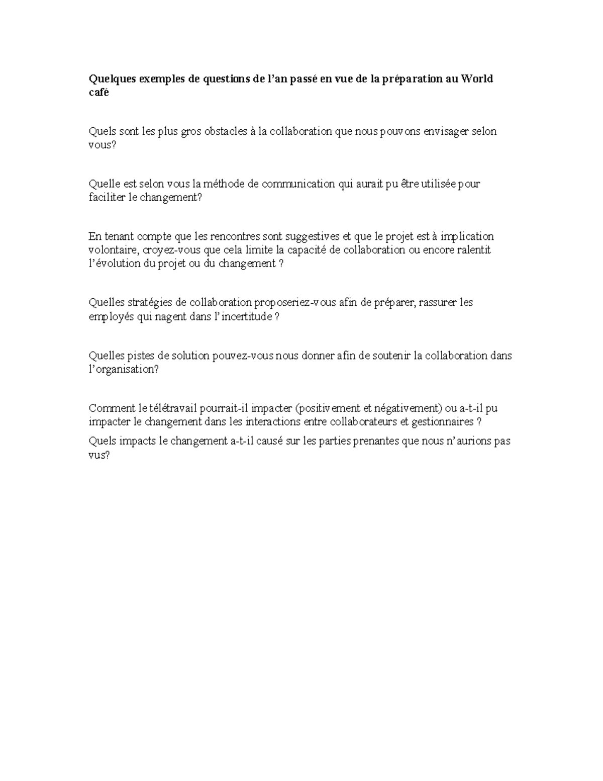 Quelques exemples de questions de l - Studocu