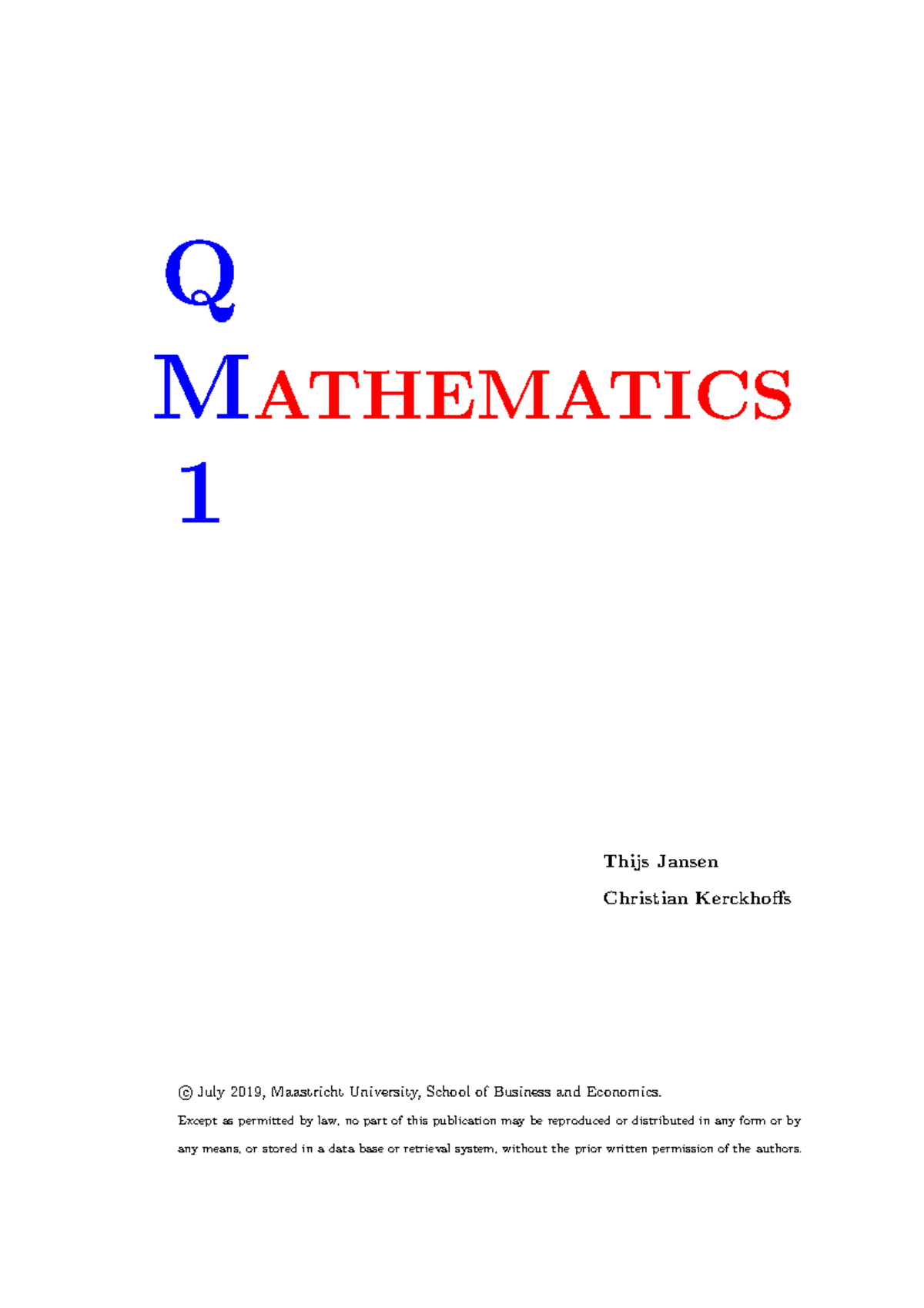 QM1Math Reader-1 - QM1 maths exercices - Q MATHEMATICS 1 Thijs Jansen ...