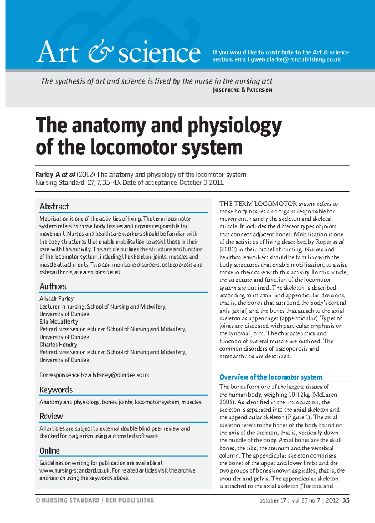 Anatomy of the locomotor system - © NURSING STANDARD / RCN PUBLISHING ...