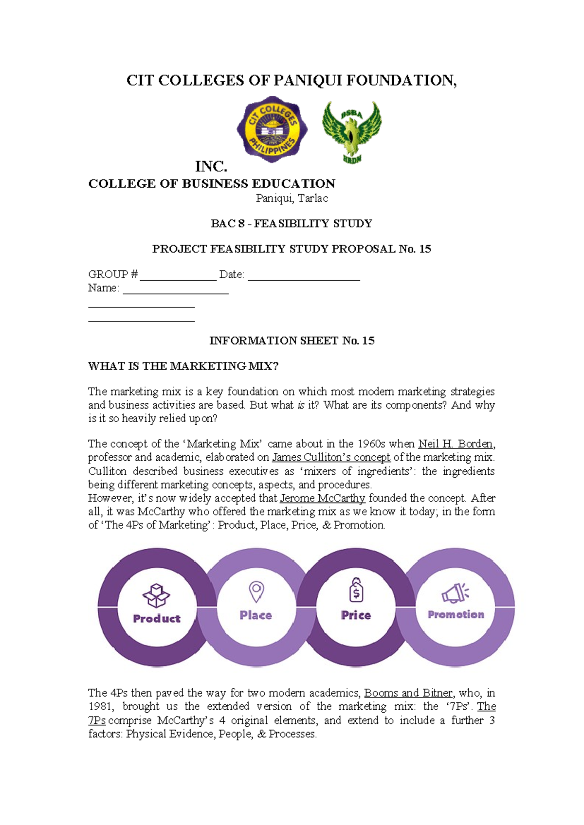 Feasib 15 - CIT COLLEGES OF PANIQUI FOUNDATION, INC. COLLEGE OF ...