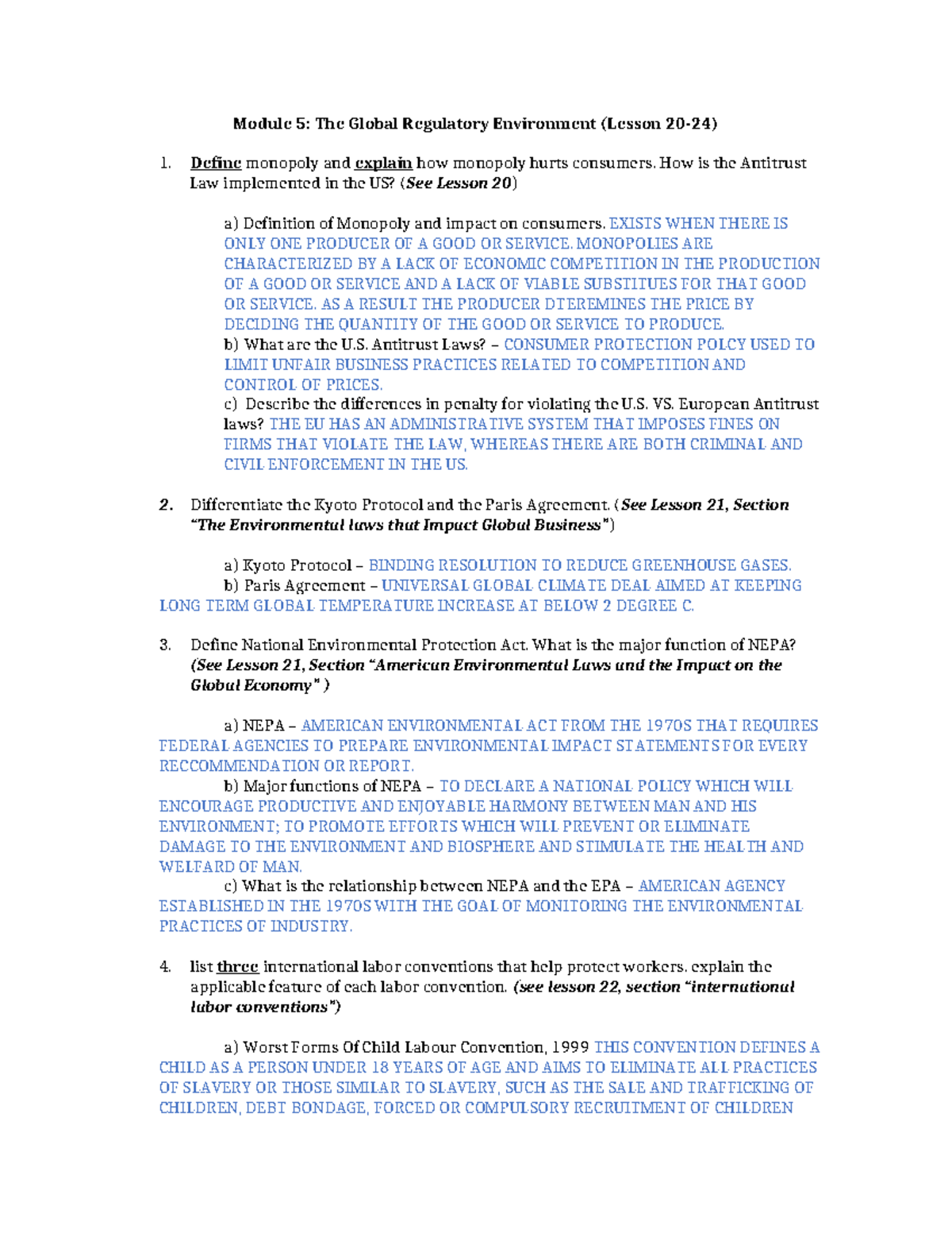 Module 5- edit - study guide - Module 5: The Global Regulatory ...