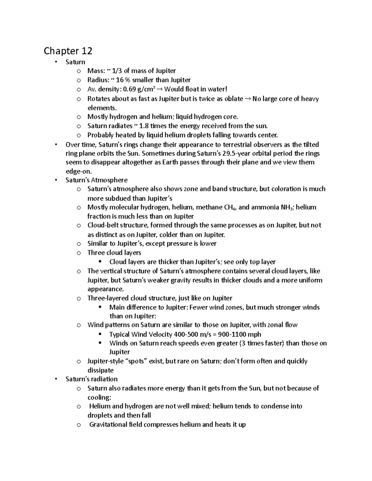 Chapter 12 - Lecture notes 12 - Chapter 12 Saturn o Mass: ~ 1/3 of mass ...