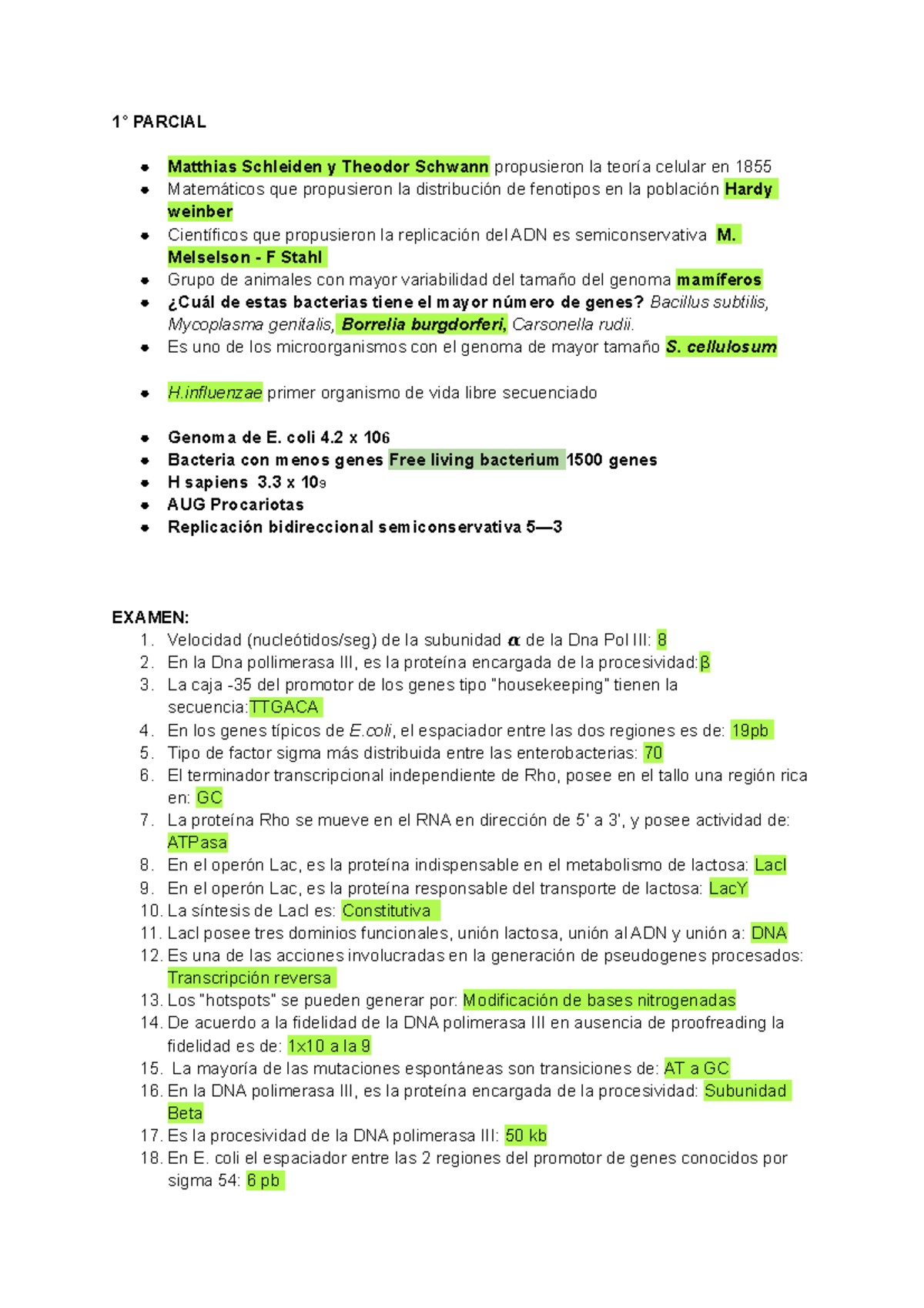 Repaso biomol Parcial 1 - 1° PARCIAL Matthias Schleiden y Theodor Schwann propusieron la teoría ...