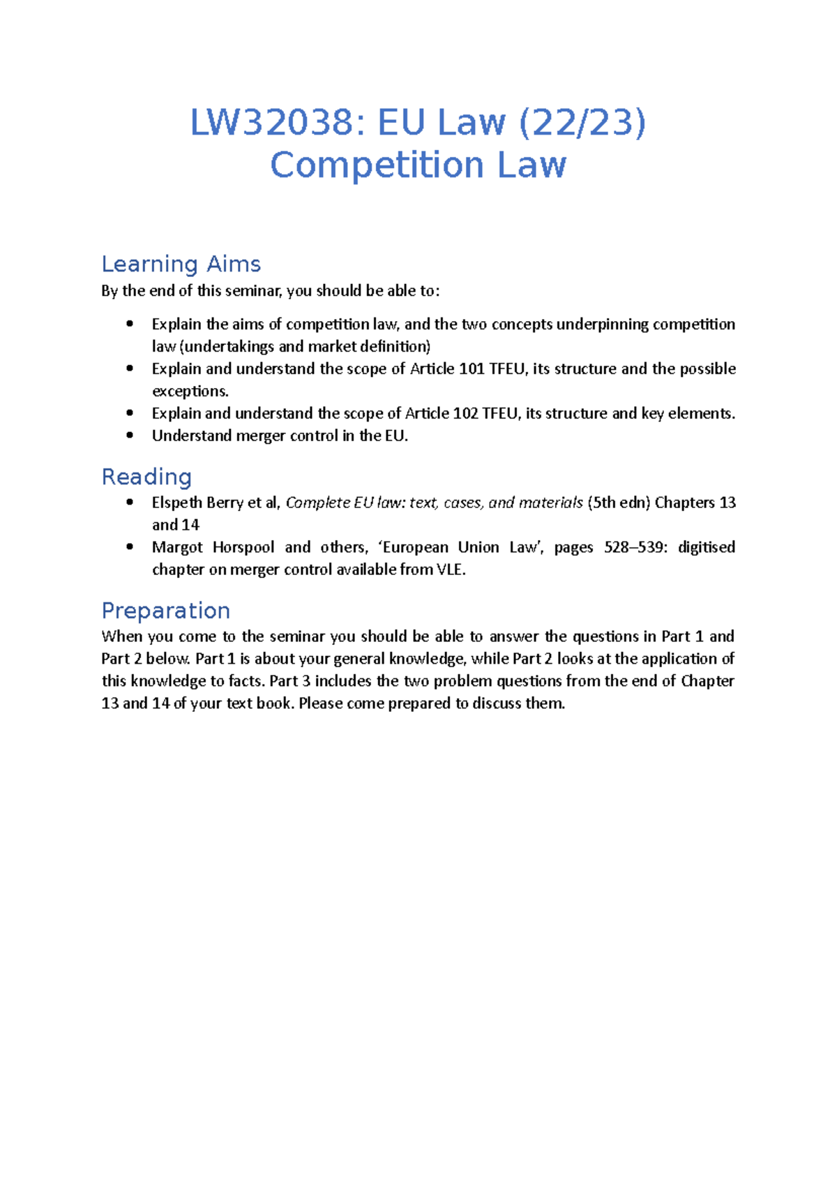 Seminar 3 Competition 2022 23 Student Version EJ - LW32038: EU Law (22/ ...