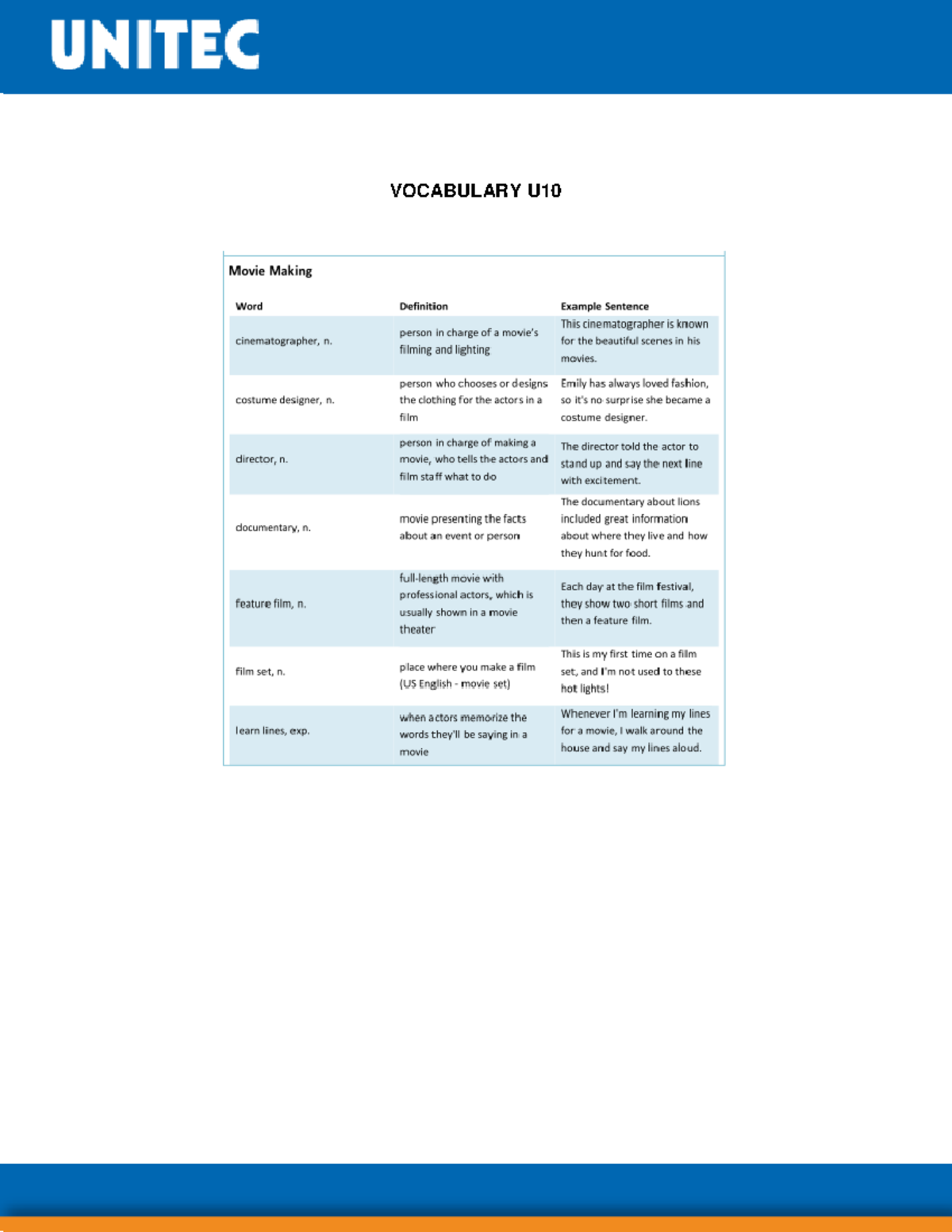 Vocabulary U10 - Inglés VI - VOCABULARY U - Studocu