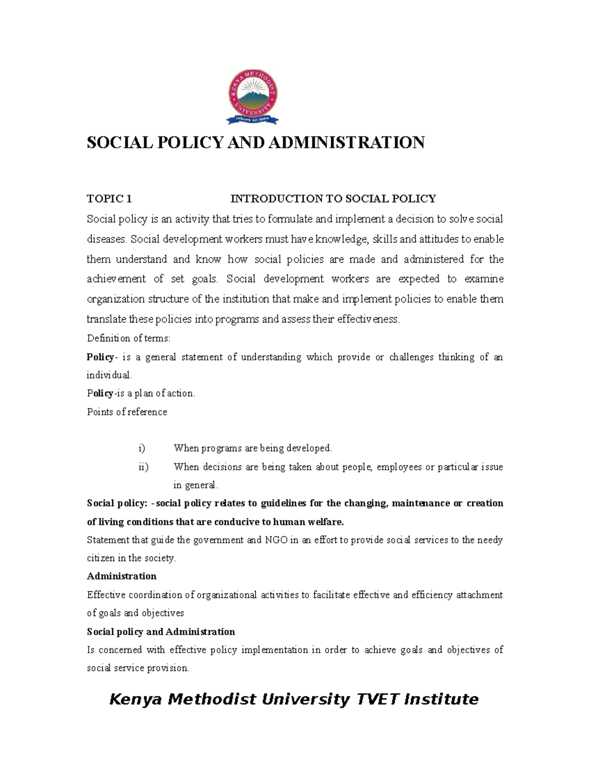 Social policy and administration - SOCIAL POLICY AND ADMINISTRATION ...