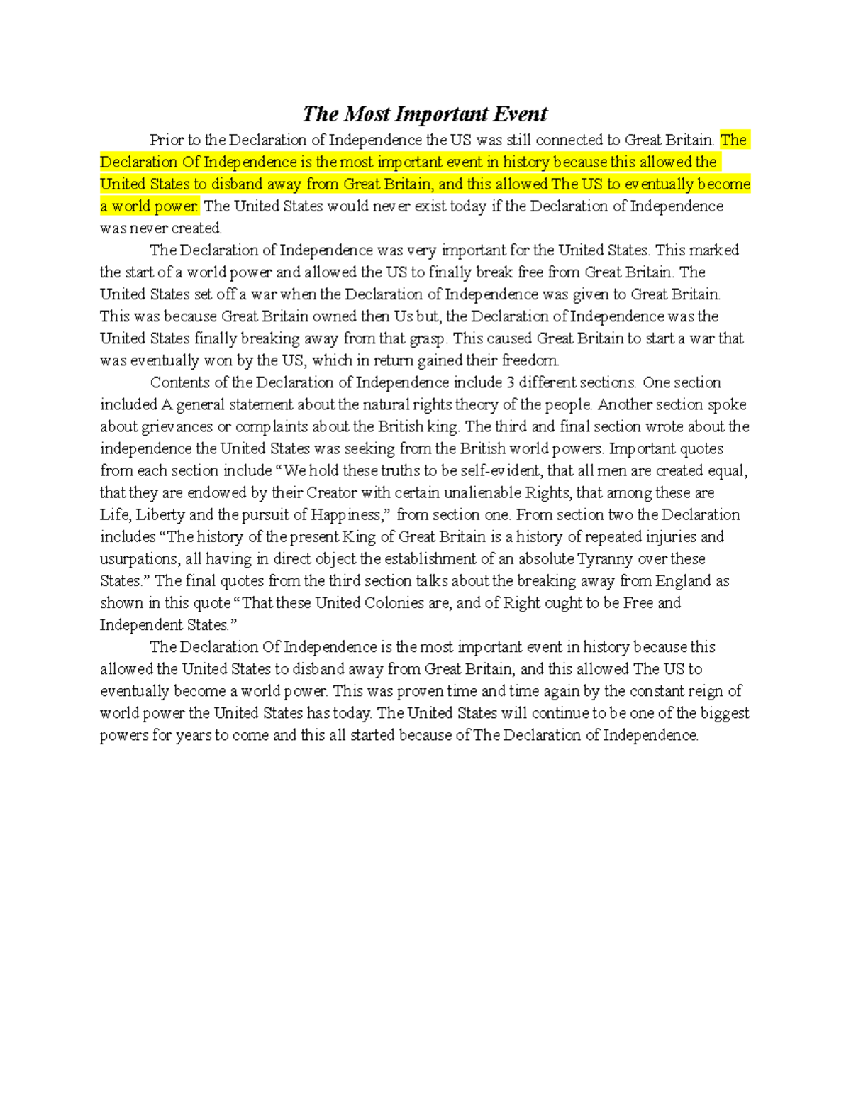 The Most Important Event - The Most Important Event Prior to the ...