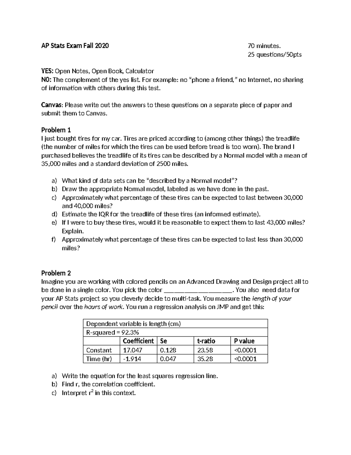 AP Stats Exam Fall 2020 - practice - AP Stats Exam Fall 2020 70 minutes ...