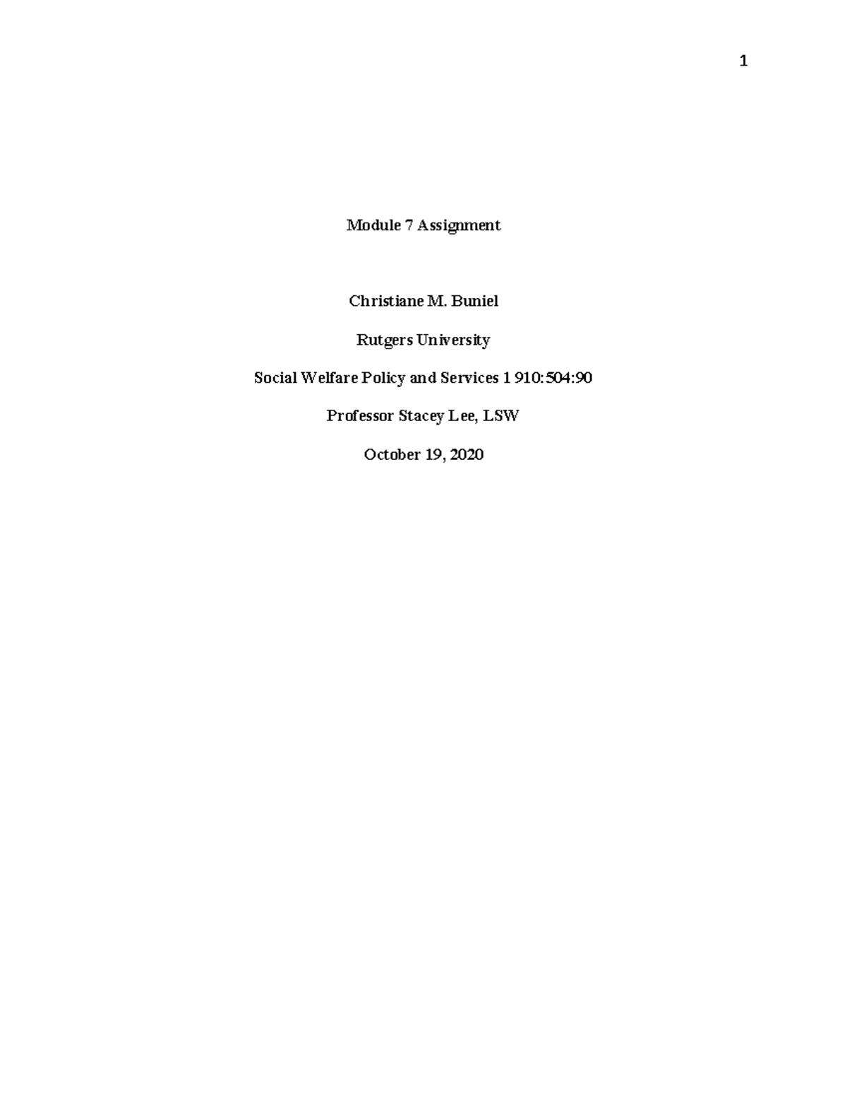 SWPS 1 Mod 7 Assignment - Module 7 Assignment Christiane M. Buniel ...