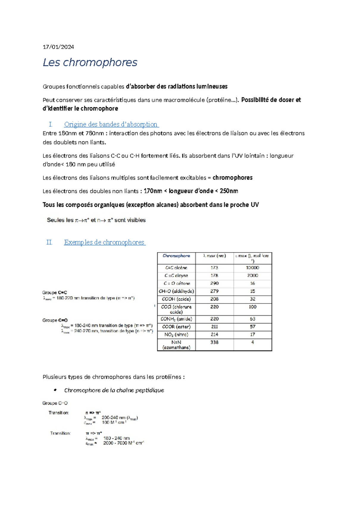 Les chromophores - ..... - 17/01/ Les chromophores Groupes fonctionnels ...