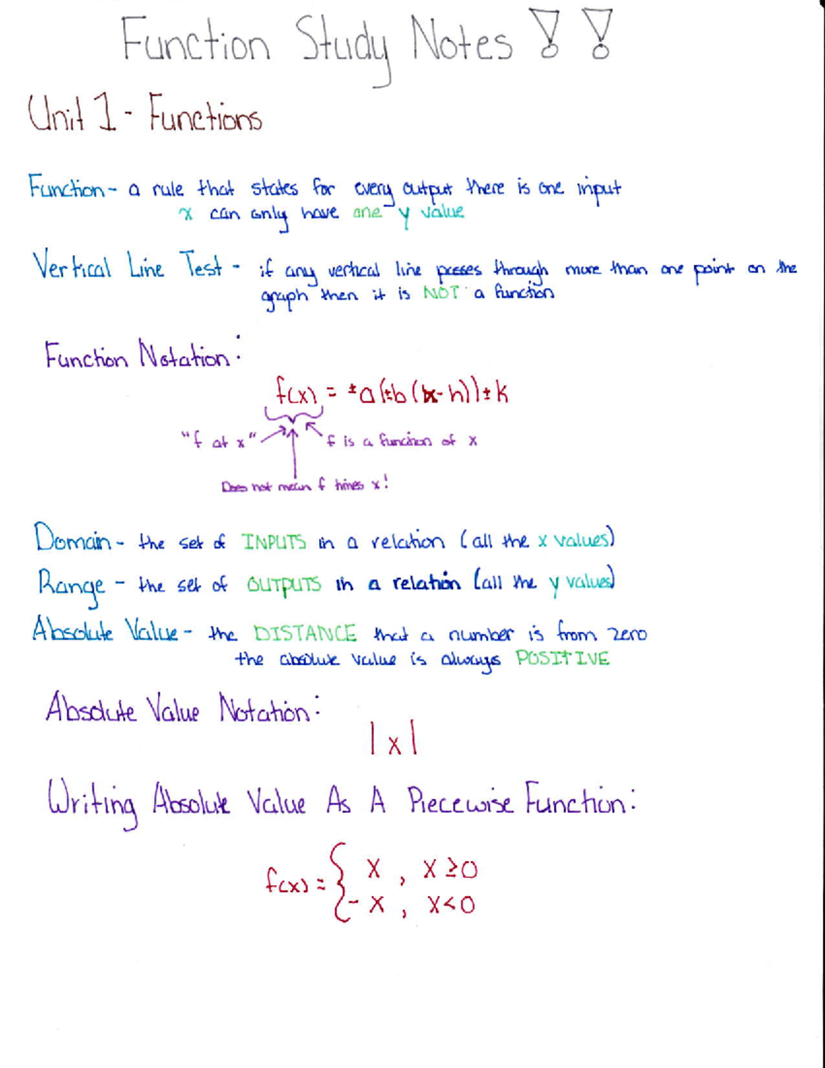 Advanced Fuctions Student Study Notes - Studocu