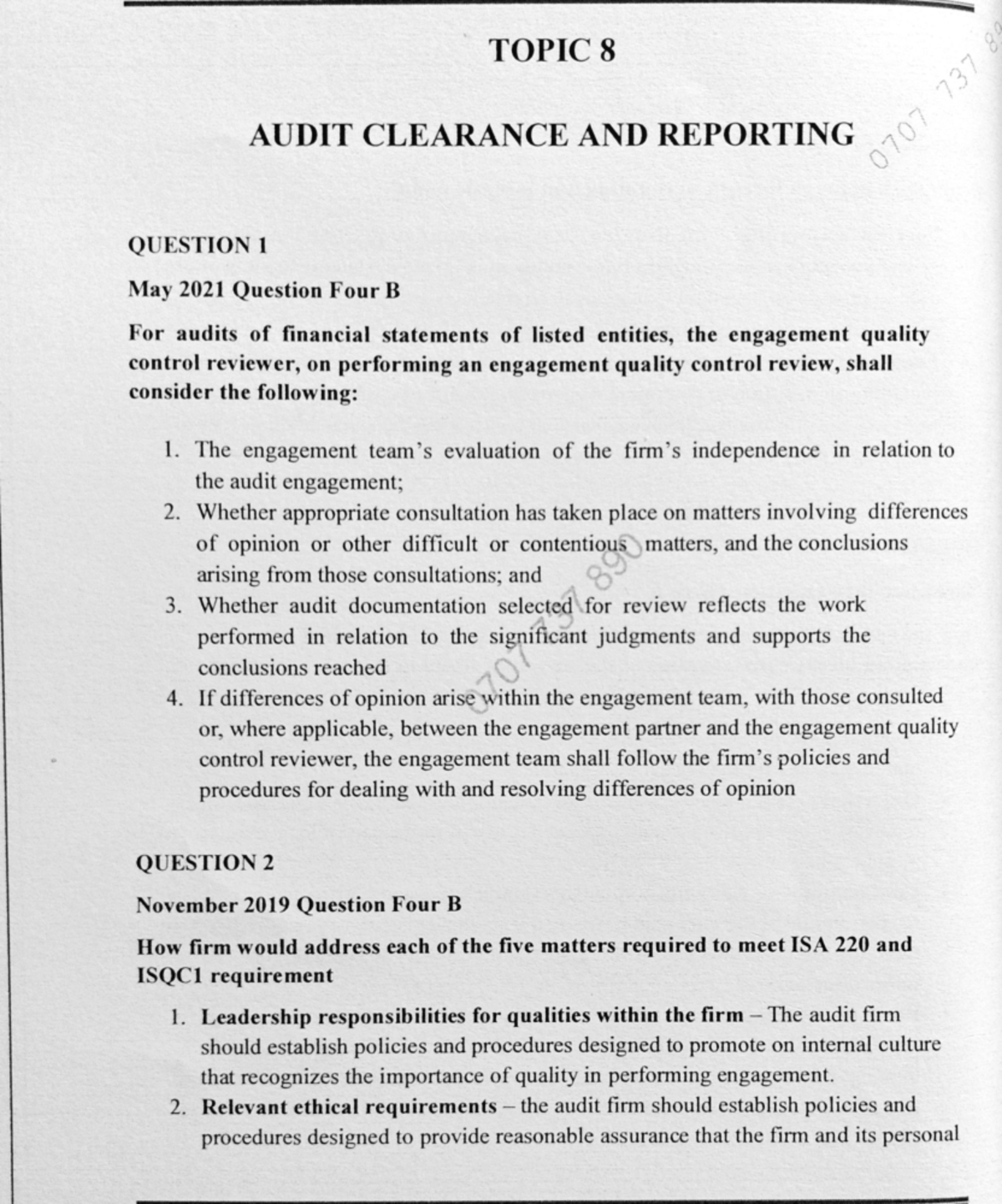 Audit Clearance & Reporting - TOPIC 8 137 AUDIT CLEARANCE AND REPORTING QUESTION 1 May 2021 ...