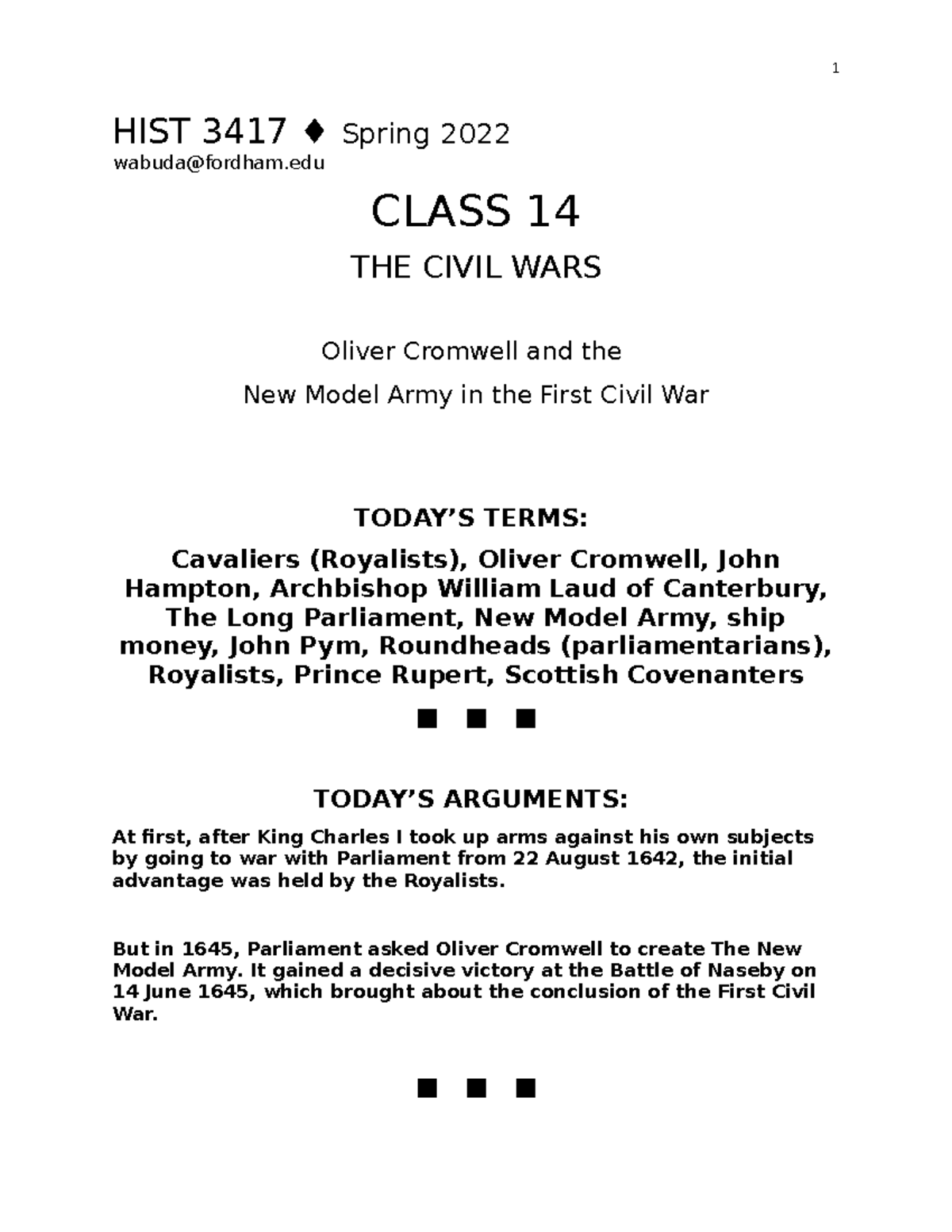 3417 New Model Army 2022 - HIST 3417 ♦ Spring 2022 wabuda@fordham CLASS ...