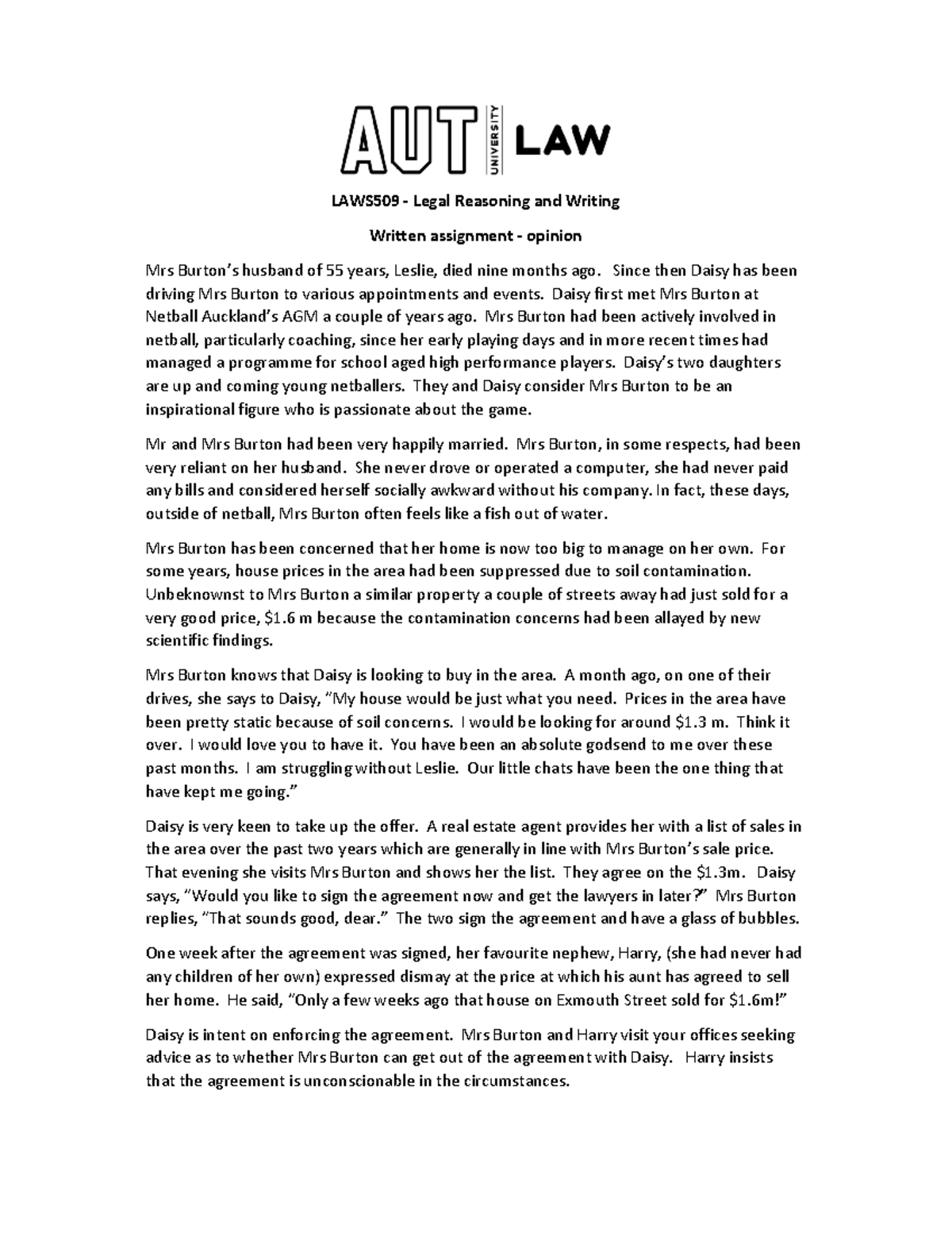Daisy case opinion piece semester 2 - LAWS509 - Legal Reasoning and ...