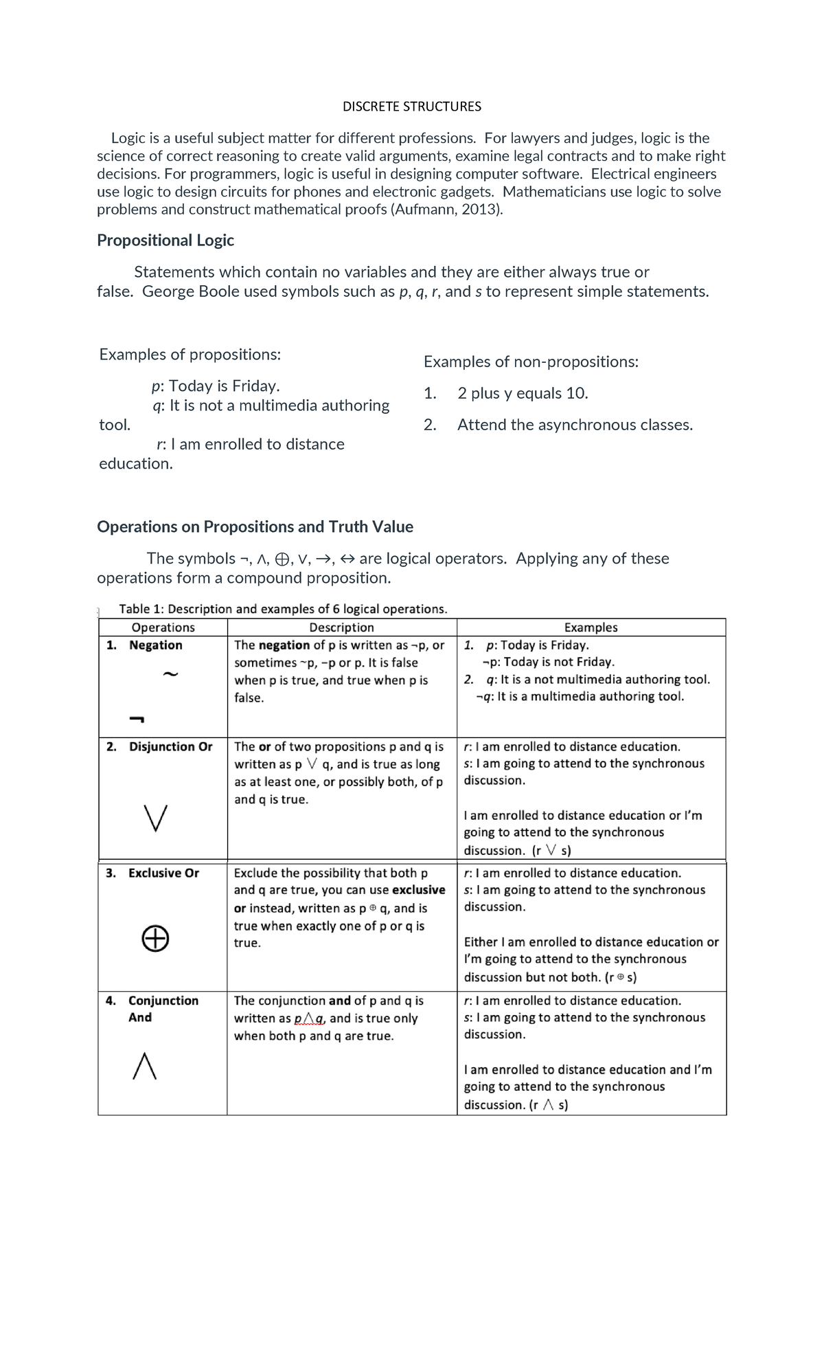 Discrete Structures Notes - DISCRETE STRUCTURES Logic is a useful ...