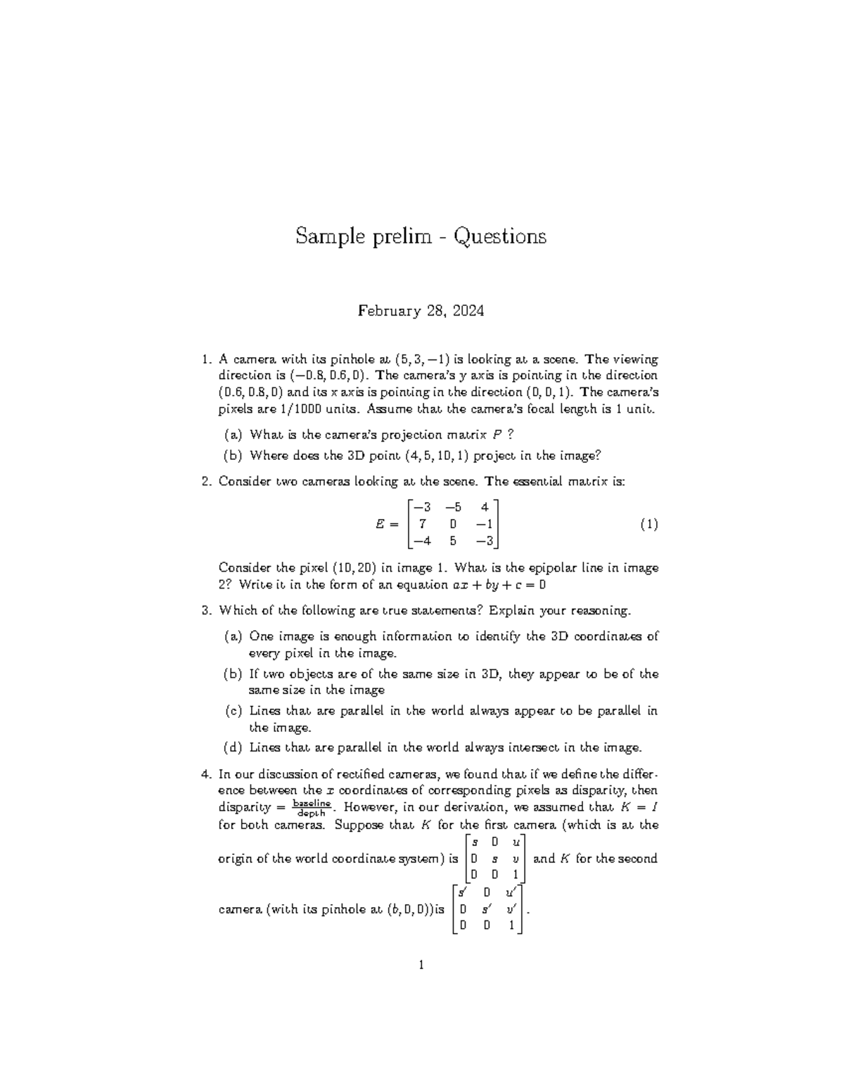 Sample prelim questions simple - Sample prelim - Questions February 28 ...