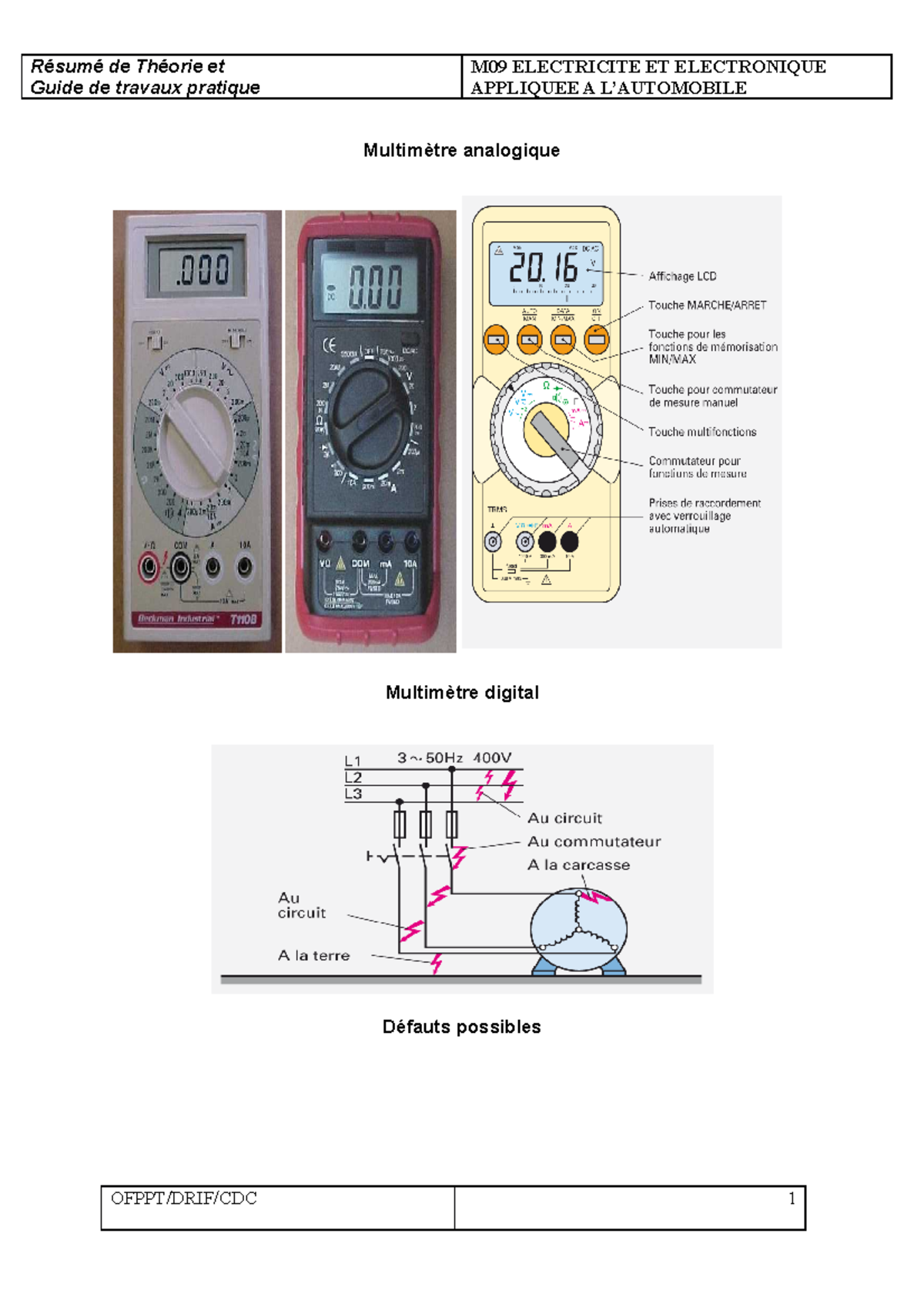 Multimètre analogique - Résumé de Théorie et Guide de travaux pratique ...