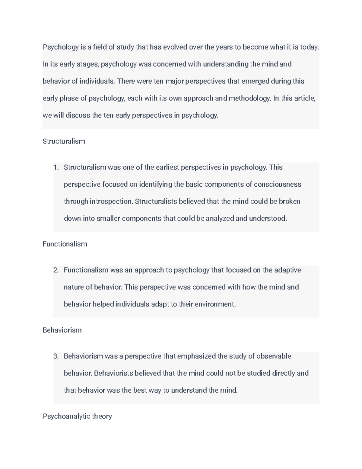 The Ten Early Perspectives in Psychology - Psychology is a field of ...