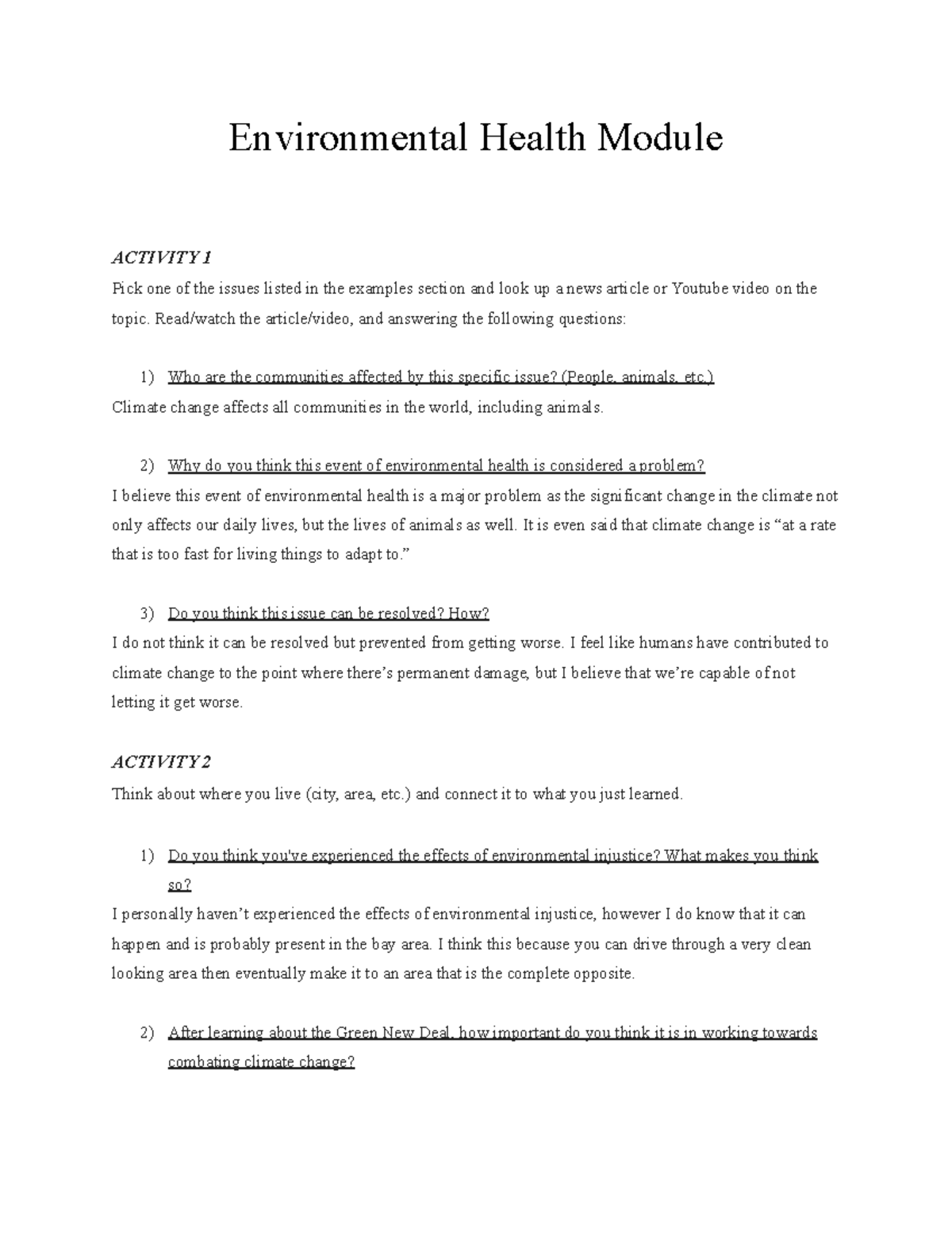 Environmental Health Module - Environmental Health Module ACTIVITY 1 ...