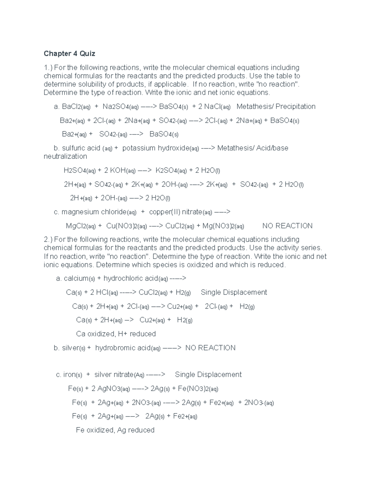 CH 4 QUIZ KEY - chapter 4 quiz key - Chapter 4 Quiz 1.) For the ...