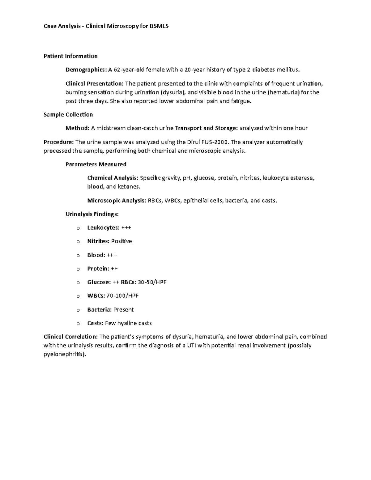 Assignment Clinical Microscopy - Case Analysis - Clinical Microscopy ...