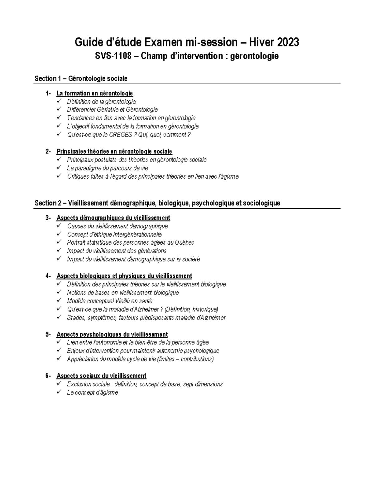 SVS-1108 Hiver 2024 Guide d'étude examen mi-session - Guide d’étude ...
