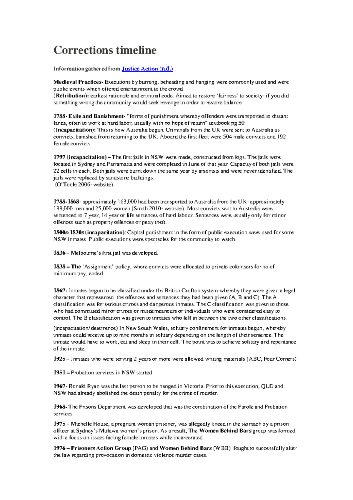 Corrections Timeline - Corrections timeline Information gathered from ...